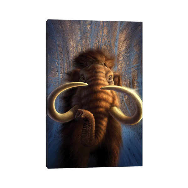 Happy Larry A Woolly Mammoth Bursting Out of a Snowy, Wooded Backdrop ...