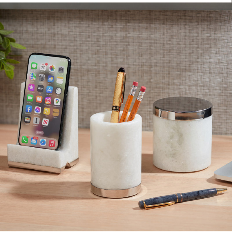 Roselli Trading Company Roman Marble Desk Container | Wayfair