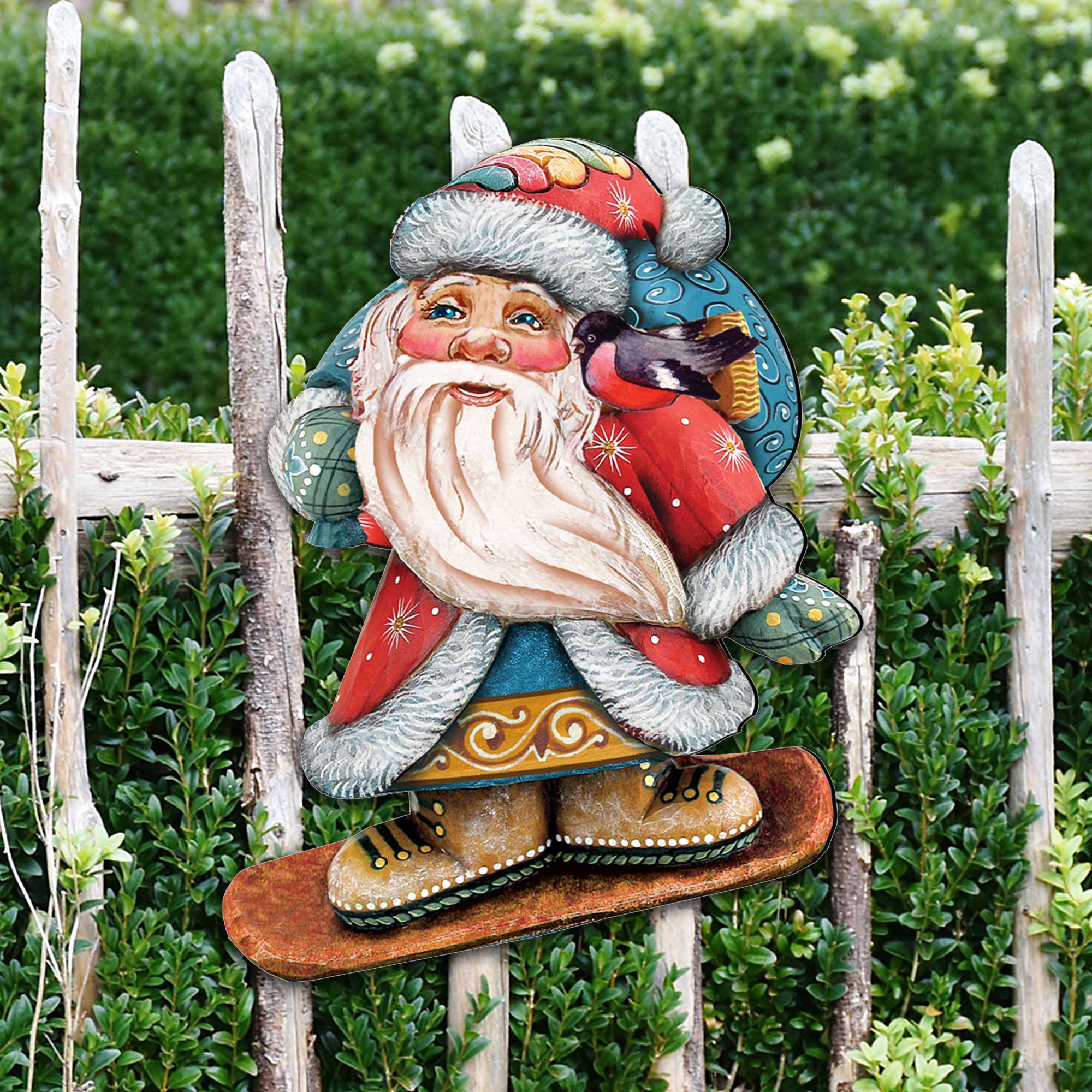 The Holiday Aisle® Decorative Downslope Santa Scenic Wood Ornament ...