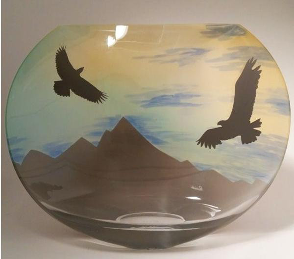 Womar Glass Eagle Mountain Scene Polish Art Vase | Wayfair