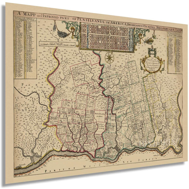 HISTORIC PRINTS HISTORIX Vintage 1687 Philadelphia Pennsylvania Map ...