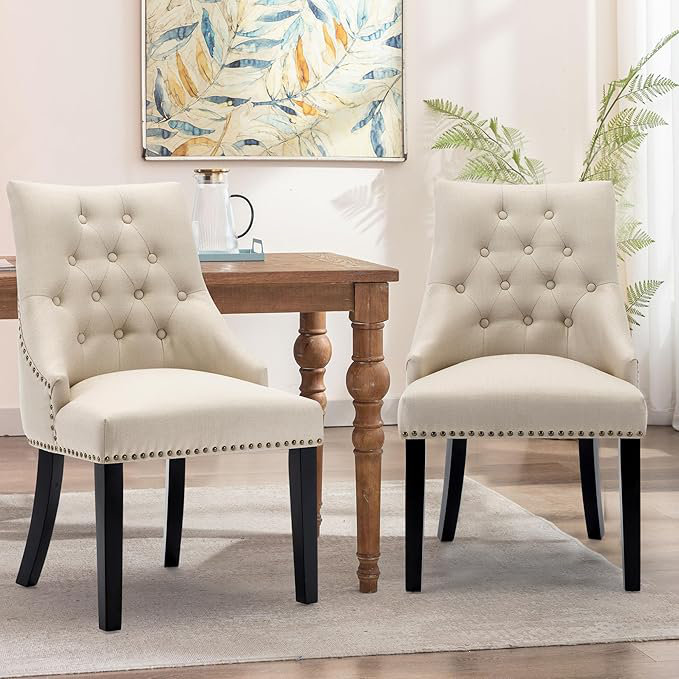 Wildon Home® Tufted Dining Chairs with Solid Wood Legs Set of 2 | Wayfair