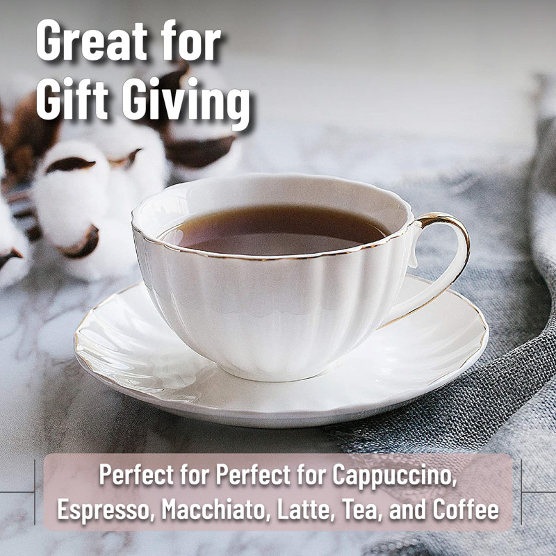 FAST APPLIANCES LLC White Tea Cups And Saucers, 7Oz, Tea Cups Set Of 12 ...