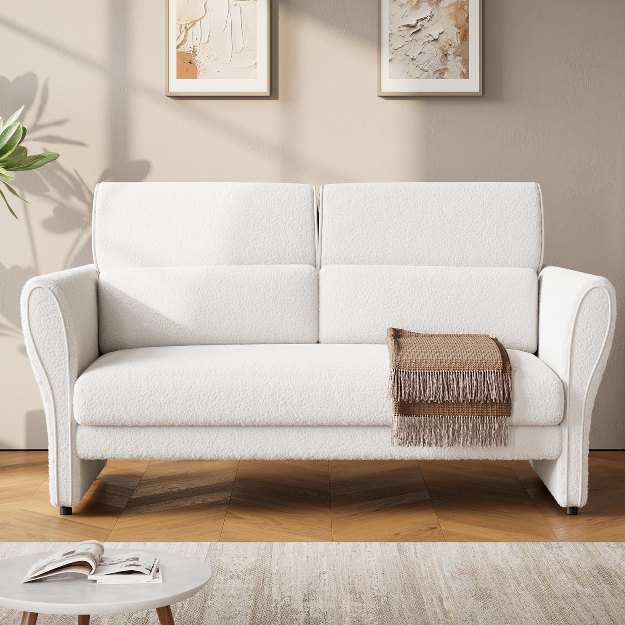 Ebern Designs Modern Beige Couch, 57 Inch Deep Seat Loveseat Sofa With ...