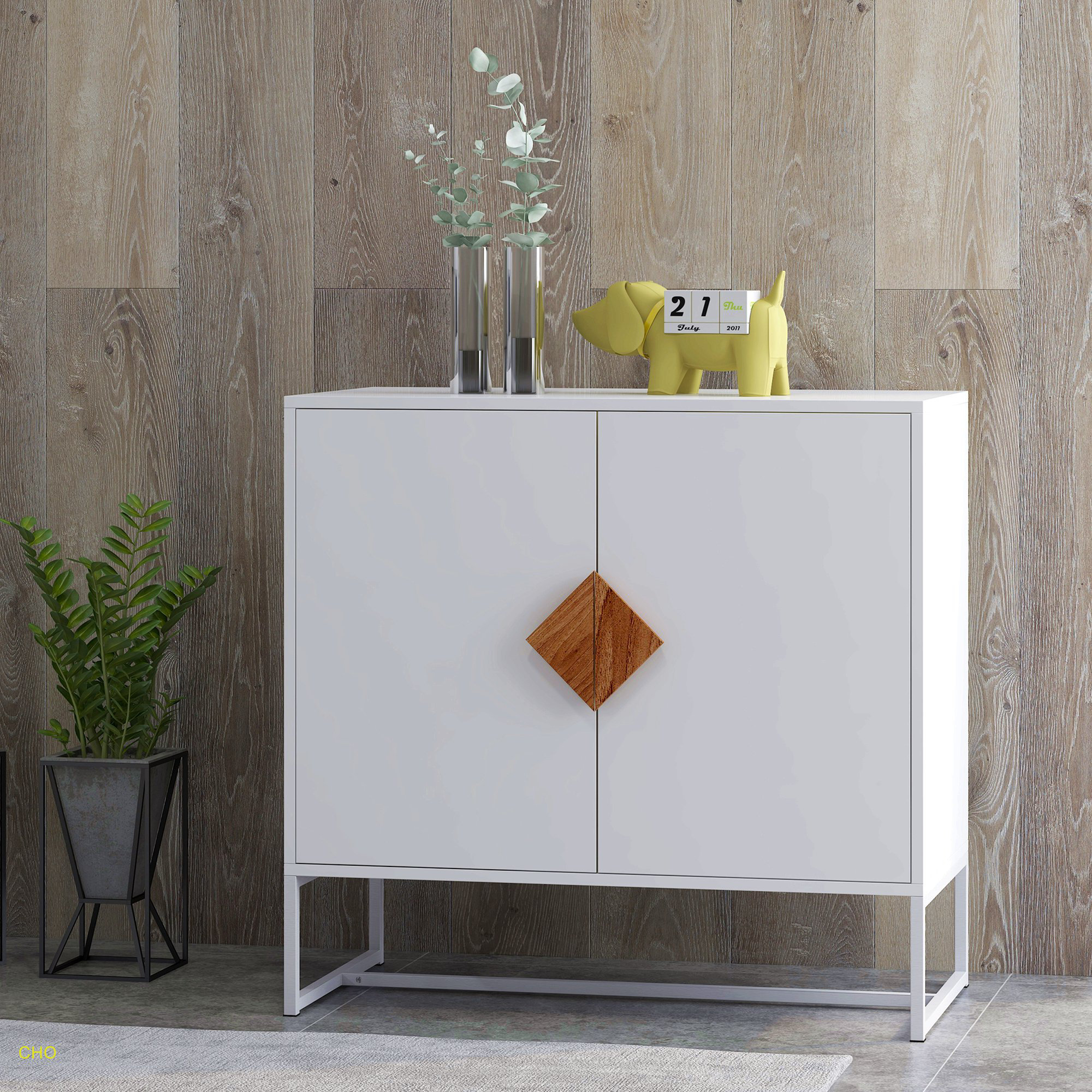 Latitude Run® Solid Wood Square Shape Handle 2 Doors Sideboard | Wayfair