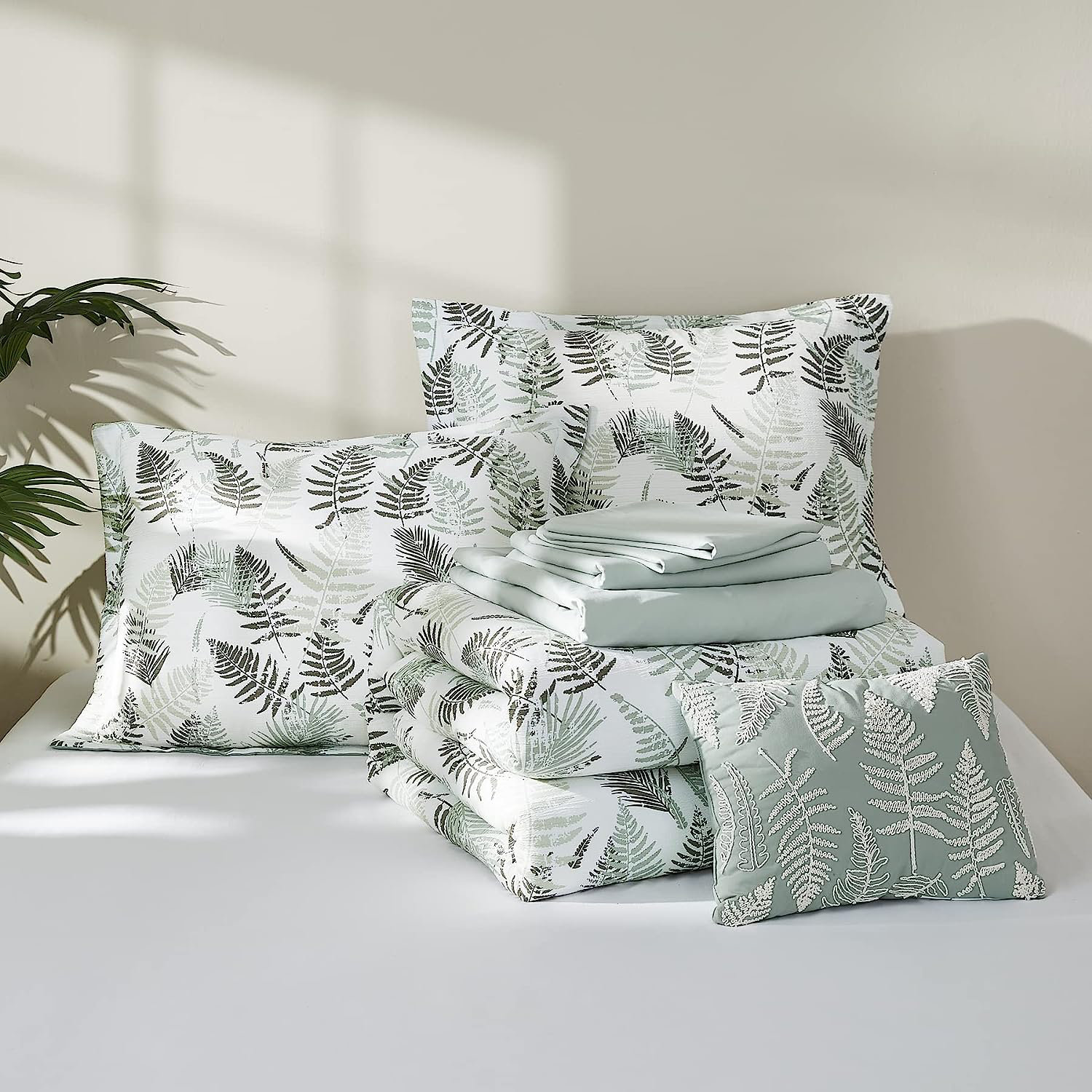 Extension Queen Comforter Set, Textured Design Sage Green And Yellow ...