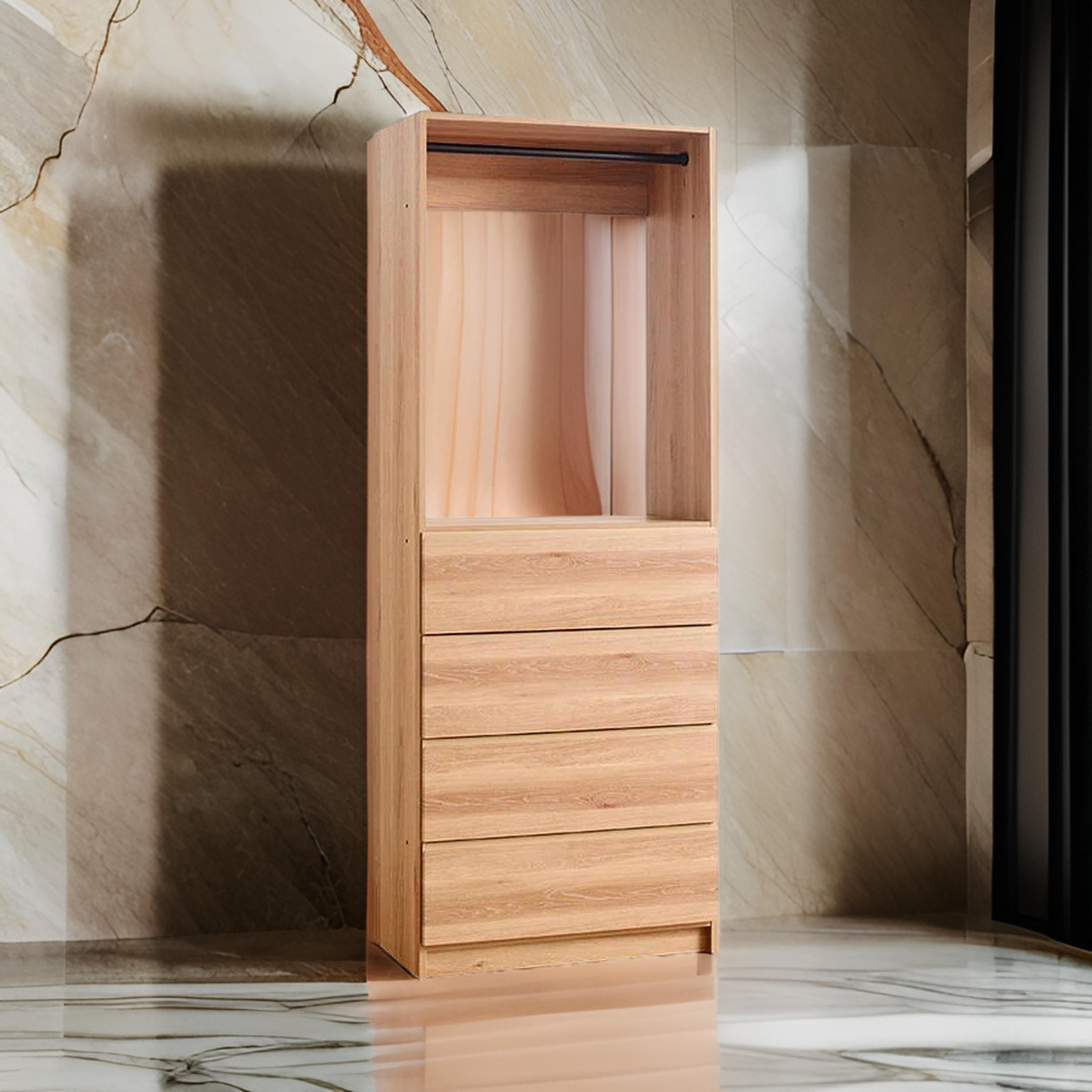 Benjara Dee Modular Closet System, 1 Metal Hanging Rod And 4 Drawers ...