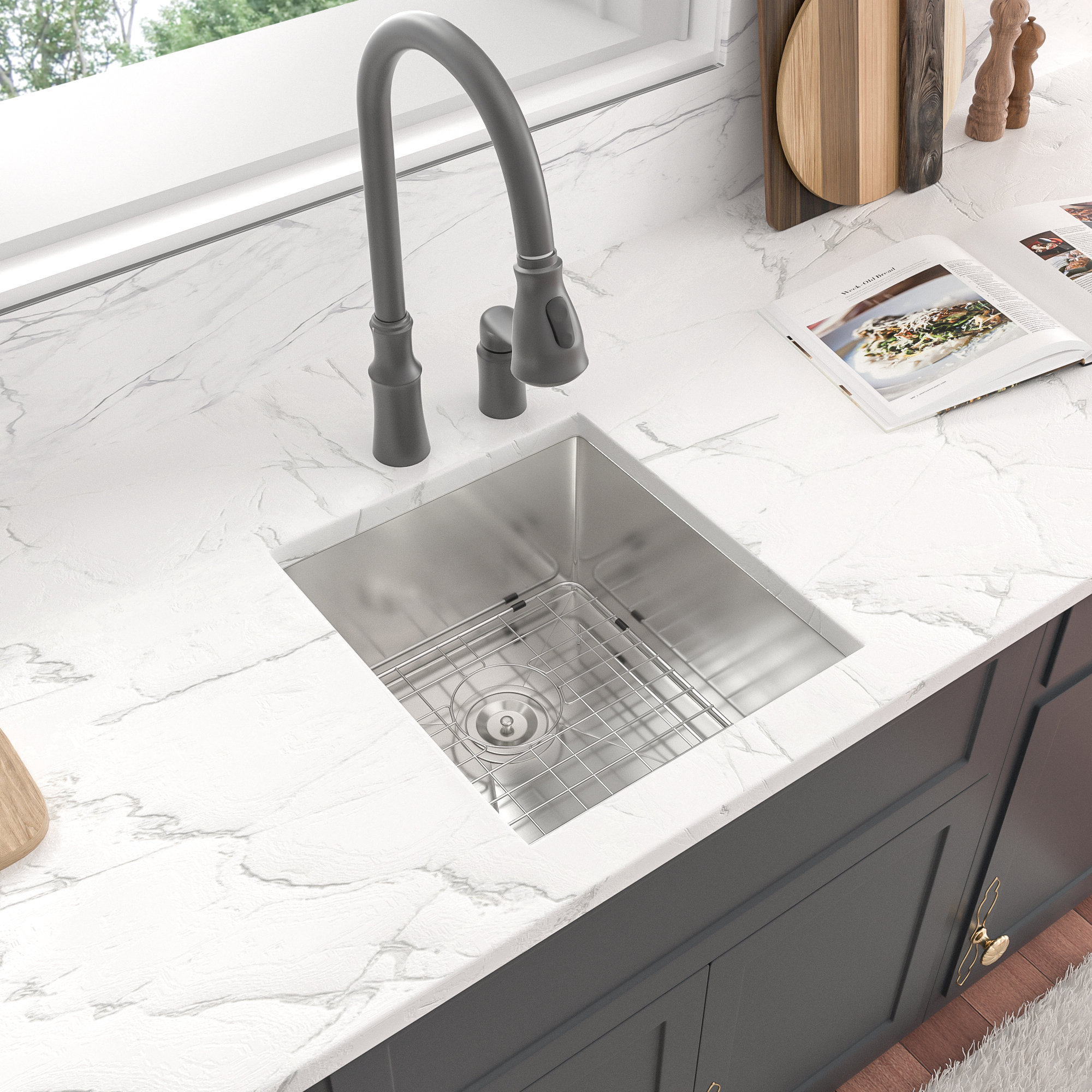 Sarlai 13" L x 15" W Bar Sink Single Bowl 16 Guage Stainless Steel ...