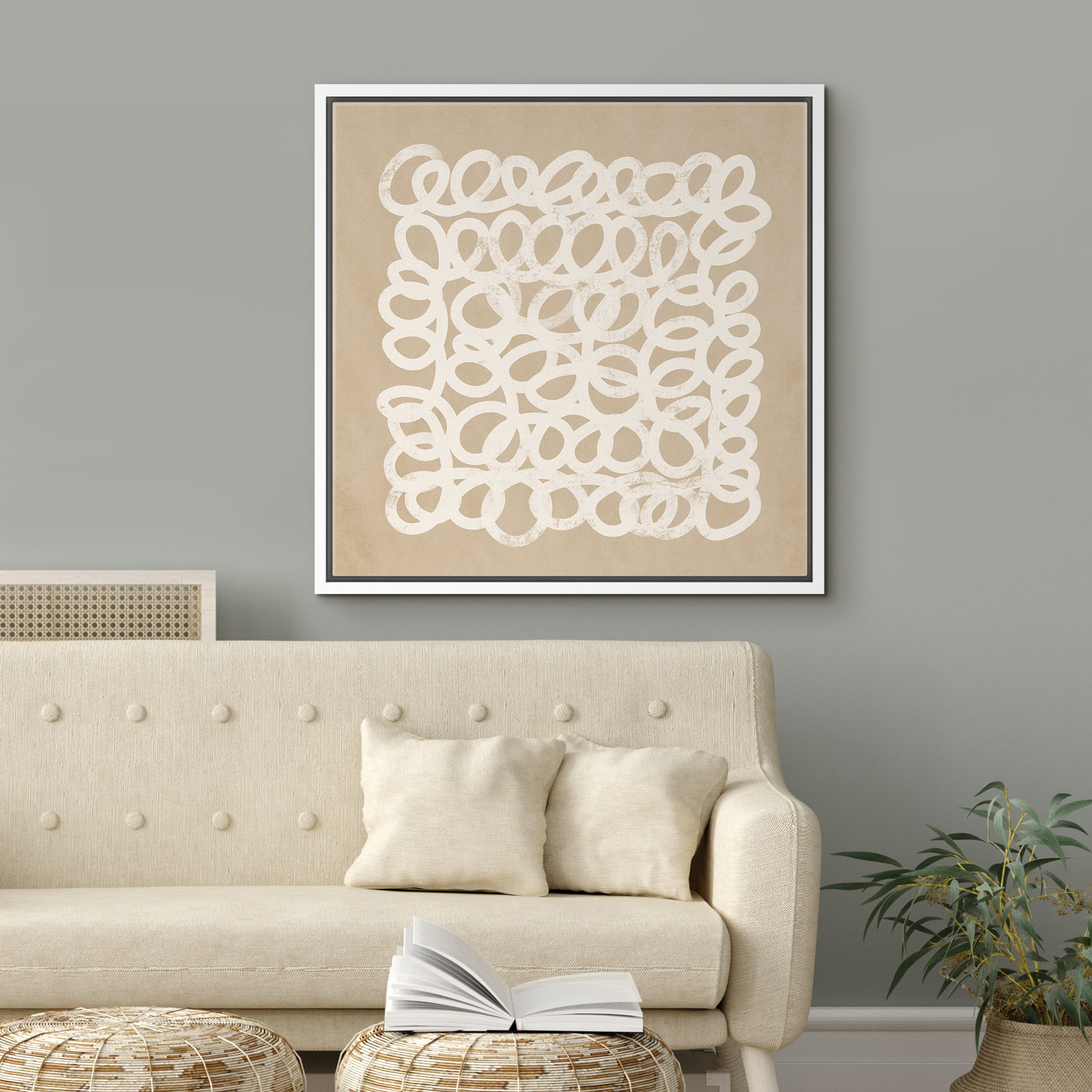 wall26 Abstract Lines Tan Modern Neutral Contemporary Framed Bedroom ...