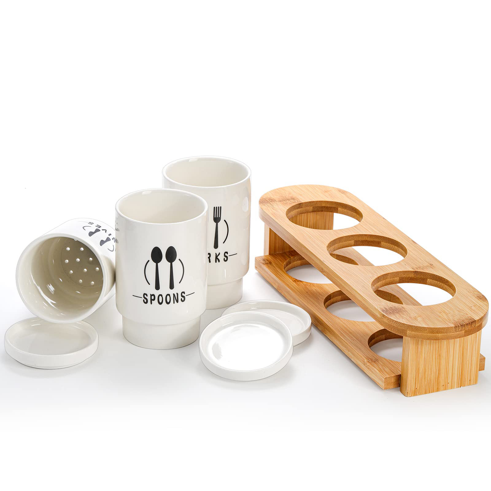 Gracie Oaks Flatware Holder, 3 Pack Silverware Caddy With Bamboo Rack ...