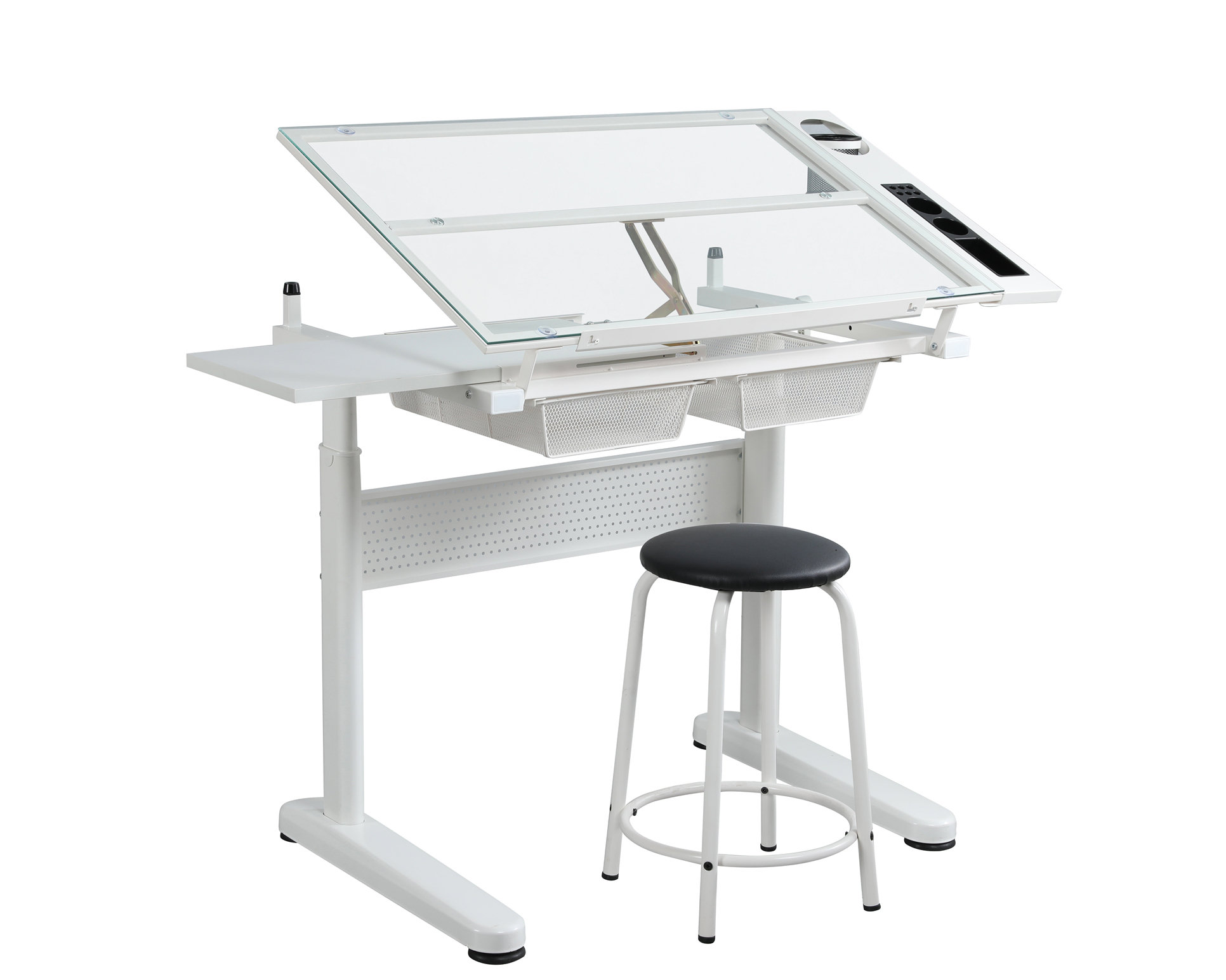 Latitude Run® Hand Crank Adjustable Drafting Table Drawing Desk With 2 ...