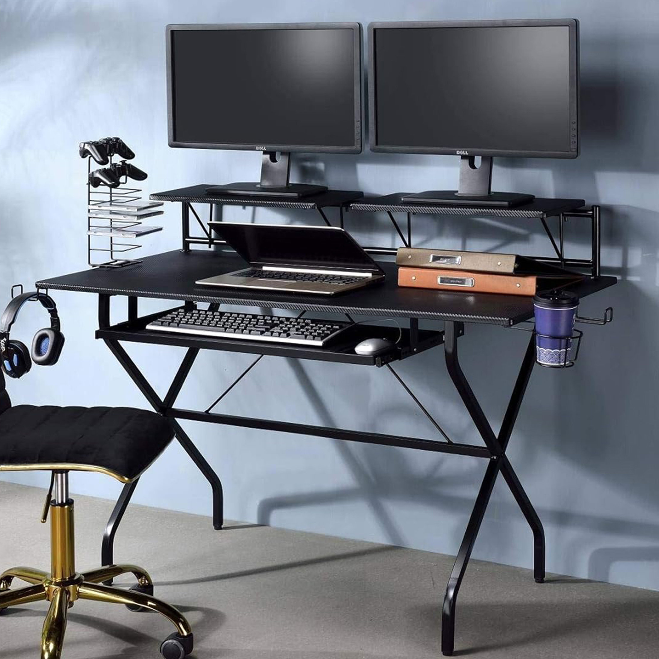 Ivy Bronx Classic Black Rectangular Computer Desk with Integrated ...