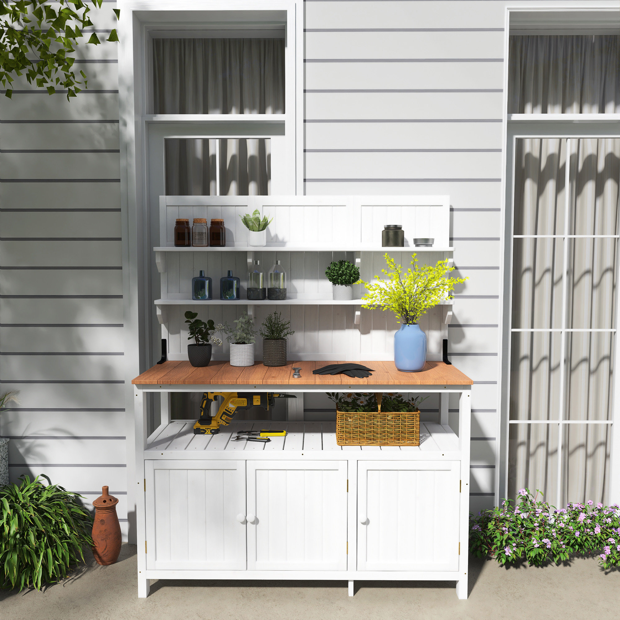 Red Barrel Studio® 65.4" H Fir Wood Potting Bench Table With Shelves ...