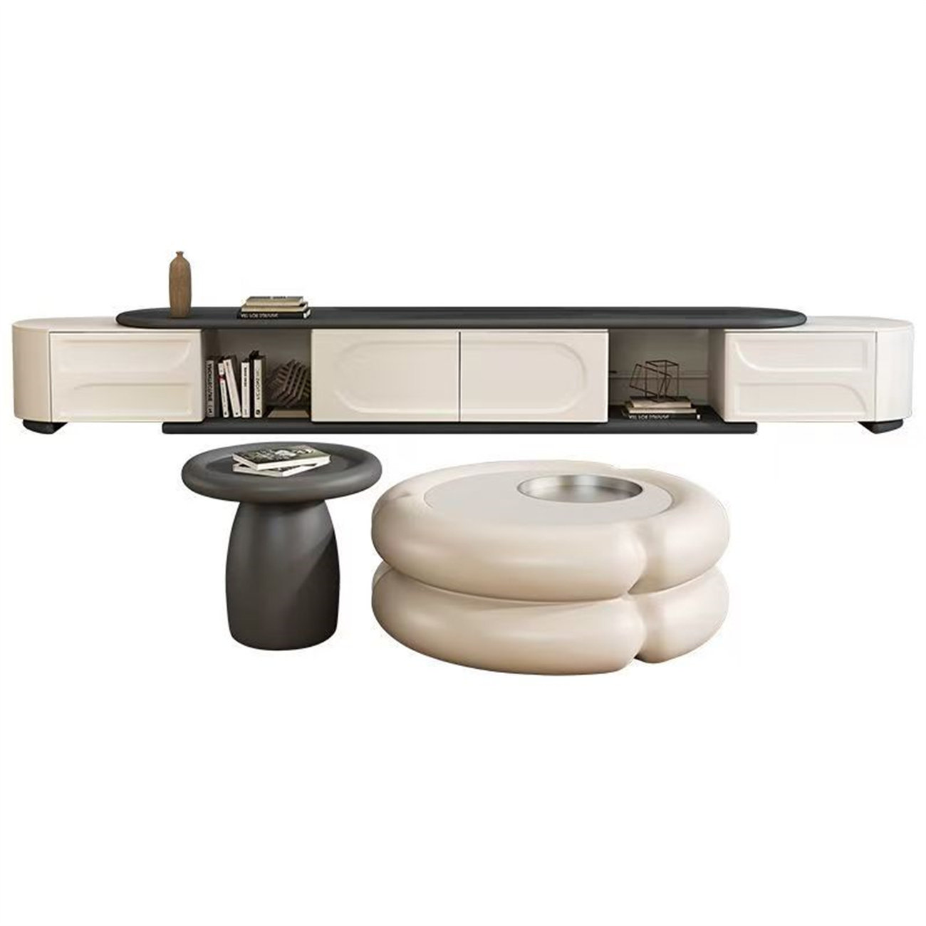 Orren Ellis Cream Style Round Coffee Table Combination Modern Simple ...