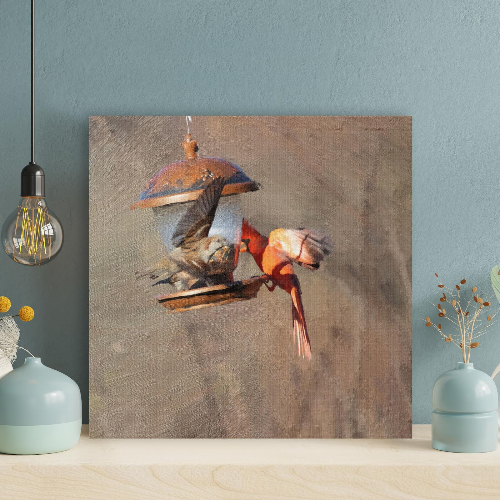 Latitude Run® Two Birds On Bird Feeder - 1 Piece Rectangle Graphic Art ...