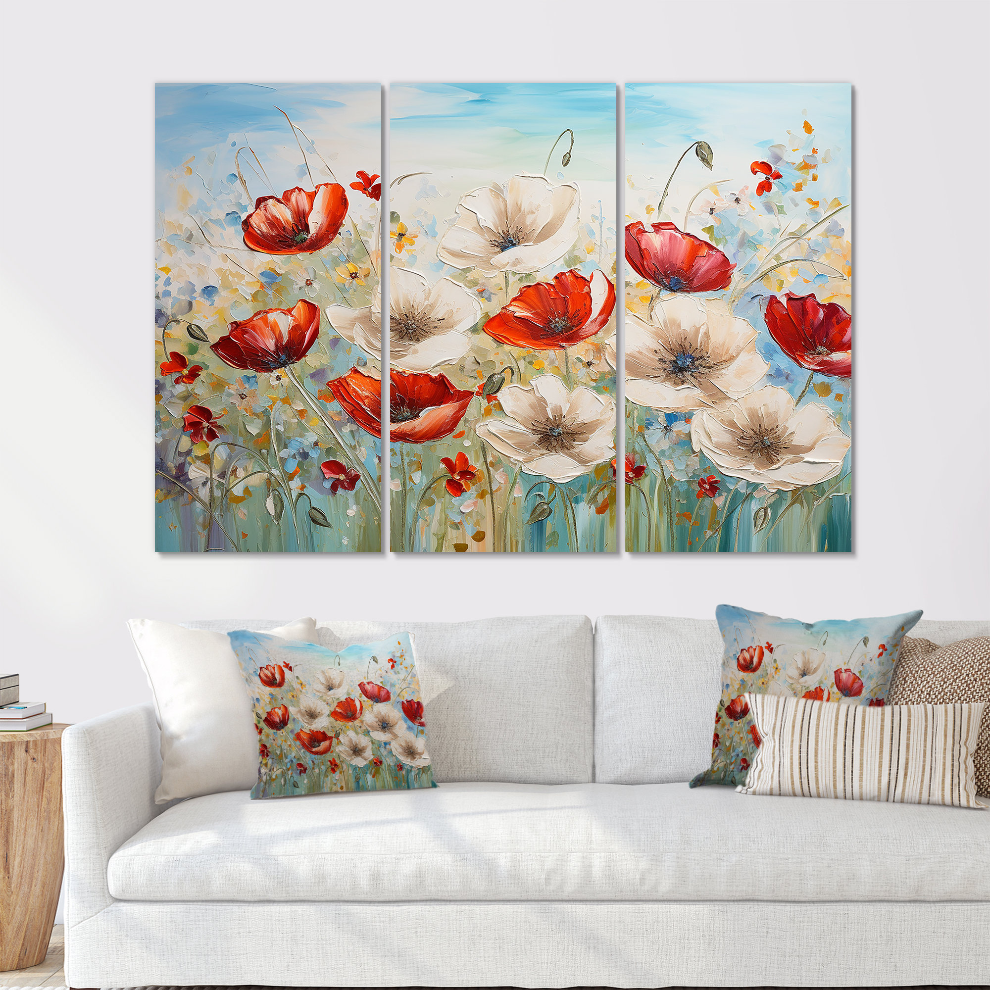 Lark Manor™ Red Poppies Blossoming I - Flower Field Canvas Wall Art Set ...