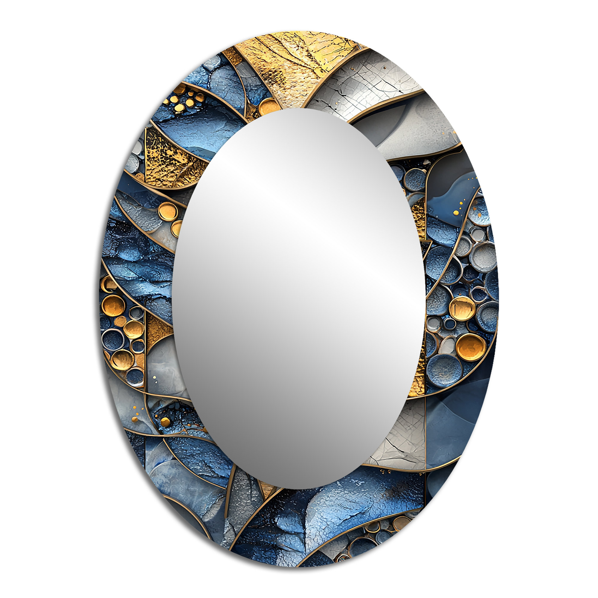 Dakota Fields Blue And Grey Coastal Abstract Tiles I - Gray Oval Wall ...