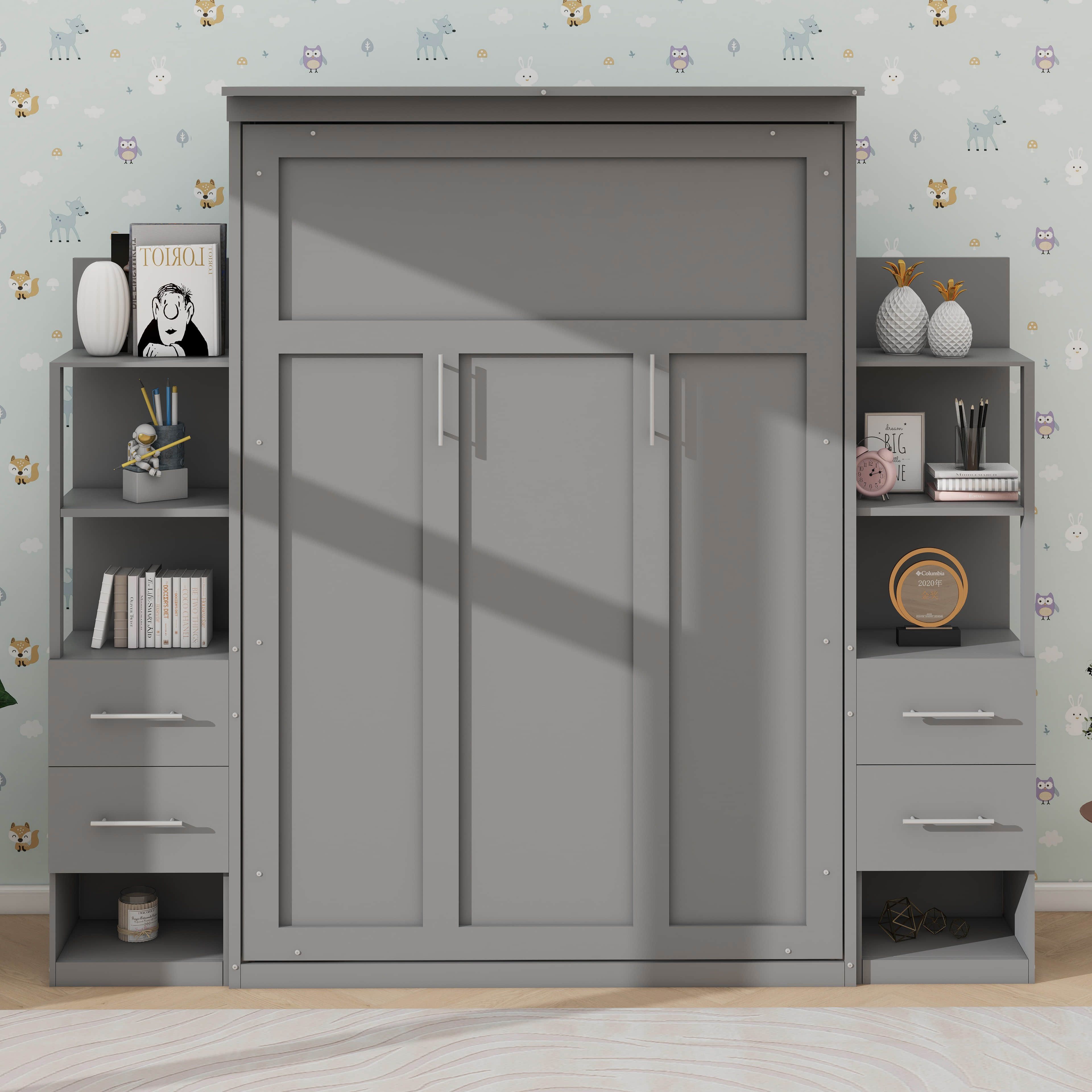 XIUYE Versatile Wall-Mounted Murphy Bed Complete With Shelves, Drawers ...