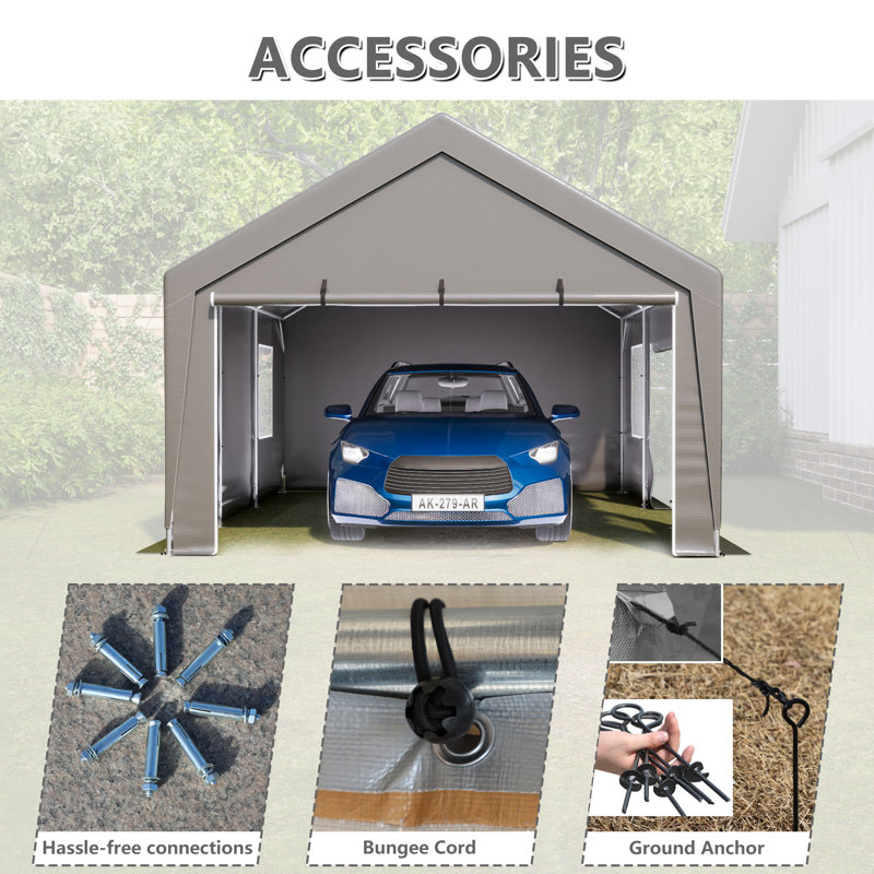 Thanaddo 13 Ft. W x 20 Ft. D Garage Heavy Duty Carport Portable Garage ...