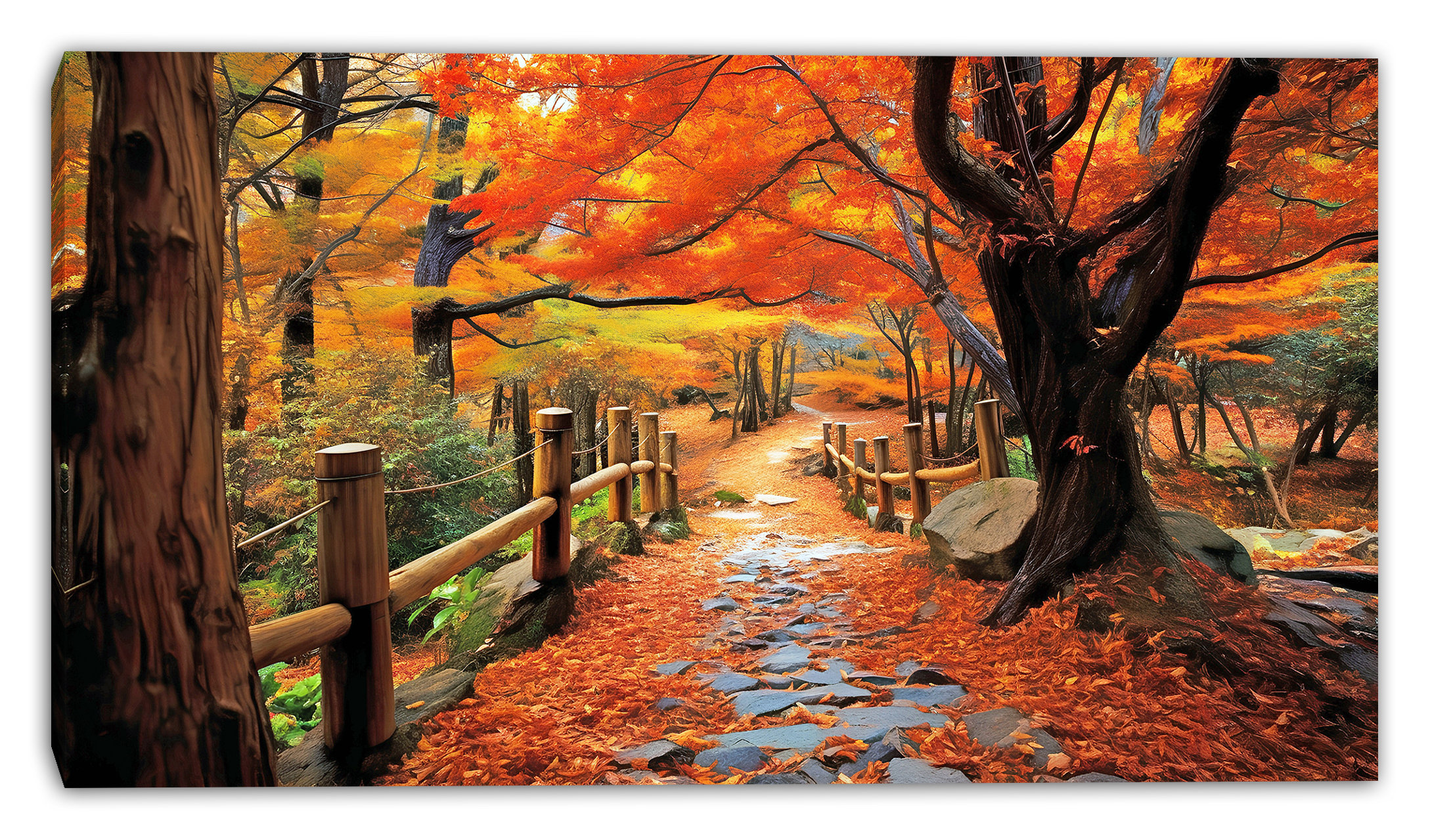 Union Rustic Path of Amber Leaves Wrapped Canvas Wall Art | Wayfair