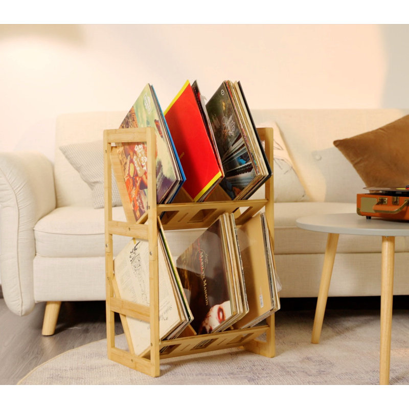 Ebern Designs Bamboo Multimedia Shelves 2 Tiers 180-200 LPs Vinyl ...