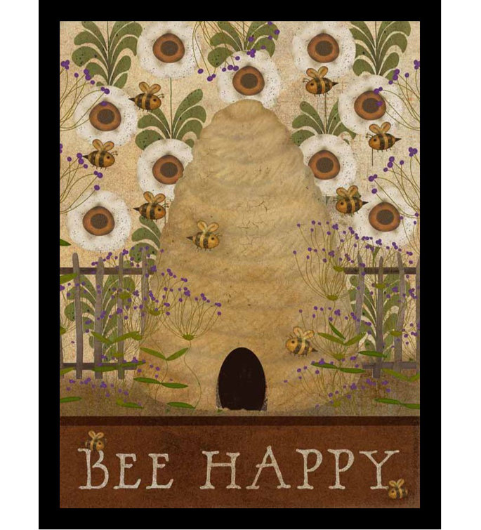 Buy Art For Less 'Bee Happy Poster' by Beth Albert Framed Graphic Art ...