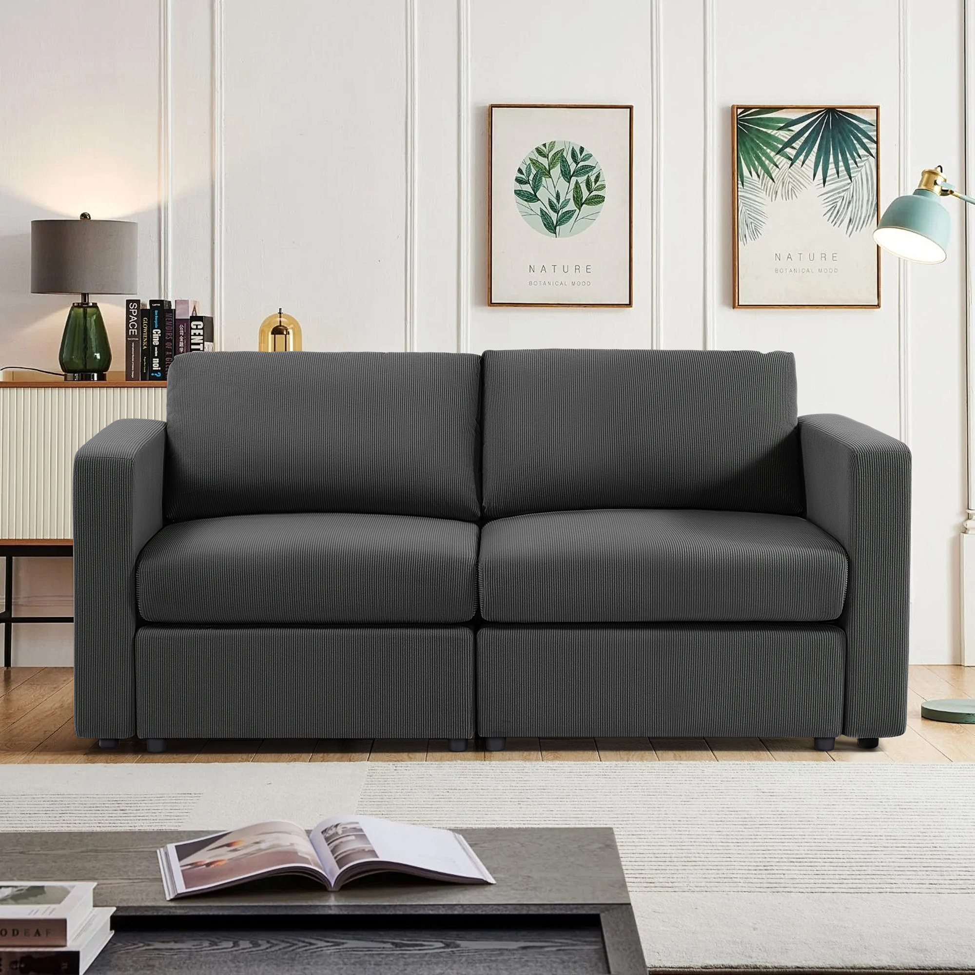 Ebern Designs Tehilla 74'' Square Arm | Wayfair