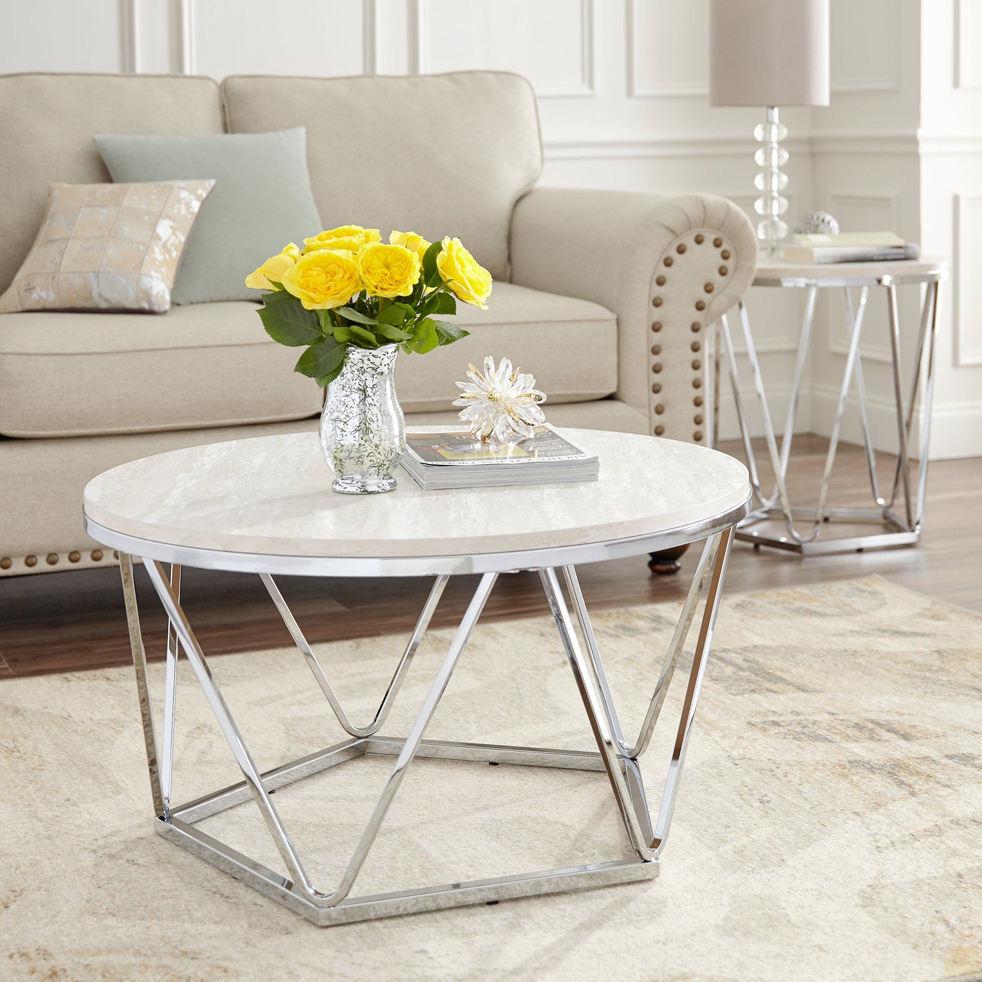 George Oliver Faux Stone Round Coffee Table | Wayfair