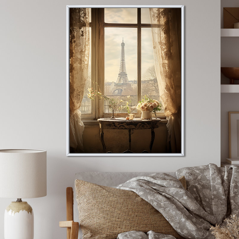 Latitude Run® Rustic Eiffel Tower Paris Window View I - City Paris Wall ...