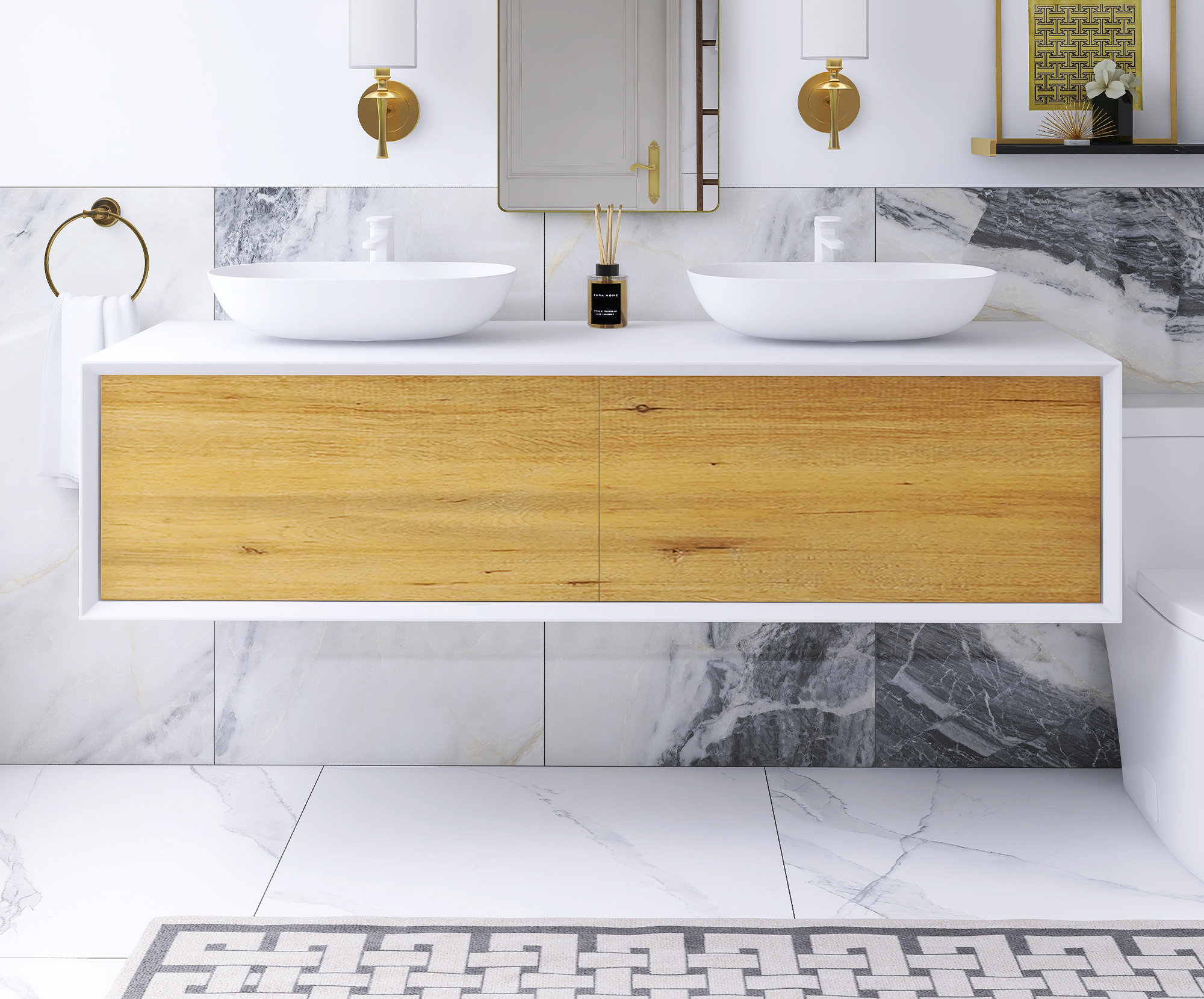 Latitude Run® 63 In. Stylish Wall-Mounted Bathroom Vanity With Ceramic ...