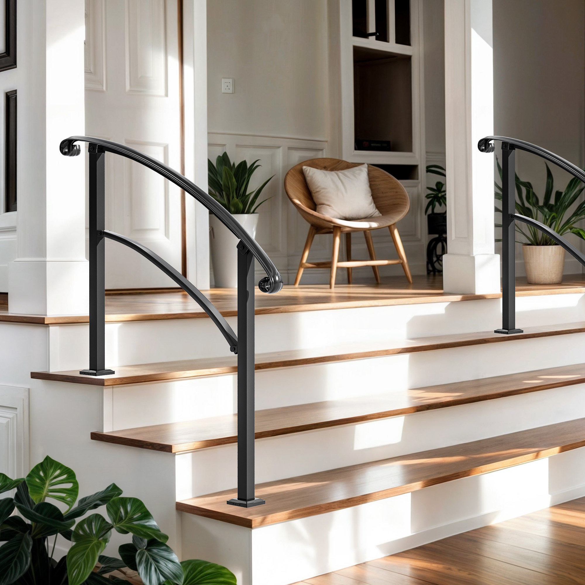 Edrosie Inc Handrails for Outdoor Steps, 5-6 Step Stair Railing Outdoor ...