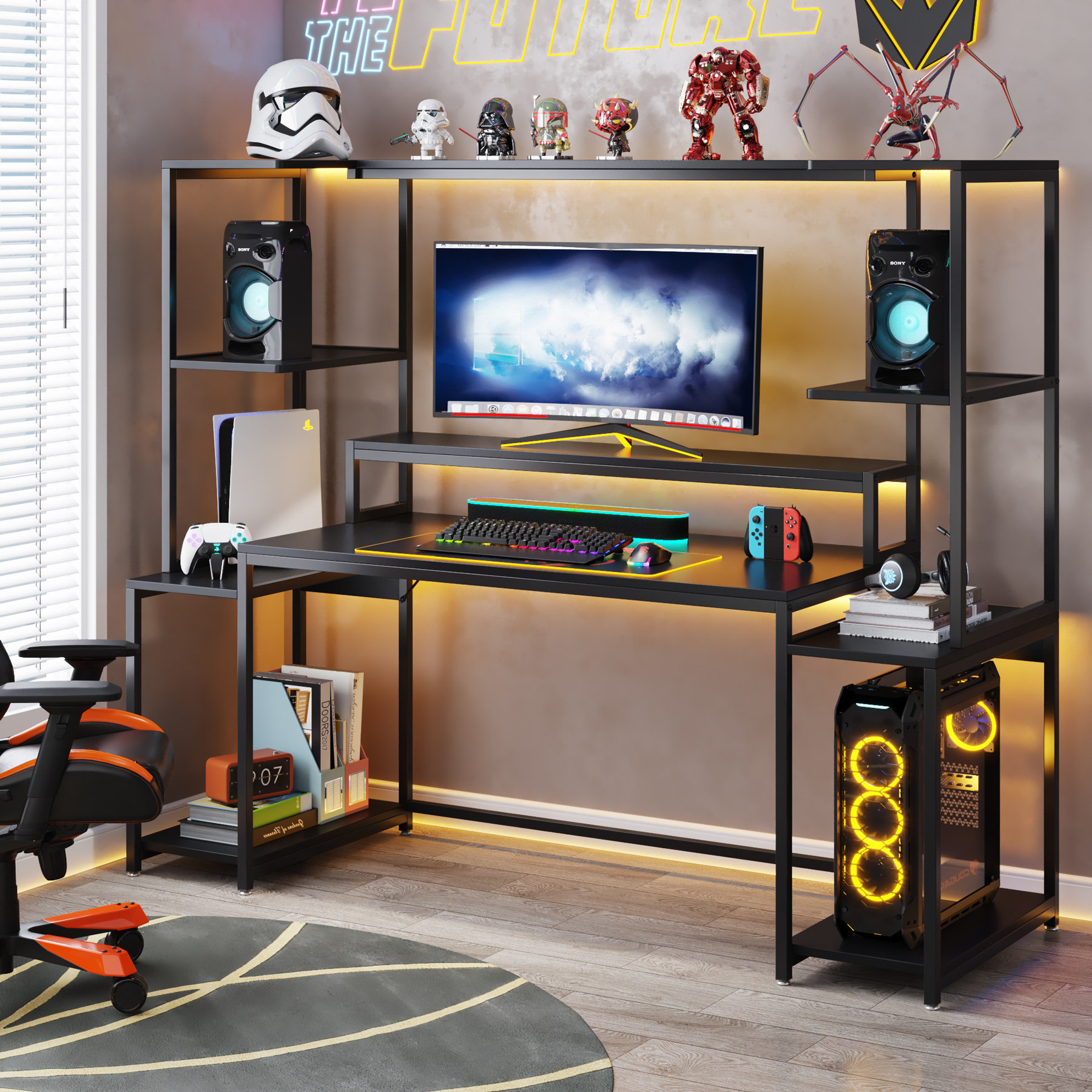 Ebern Designs Nevjana 70 .86 inche Long Computer Gaming Desk with Hutch ...