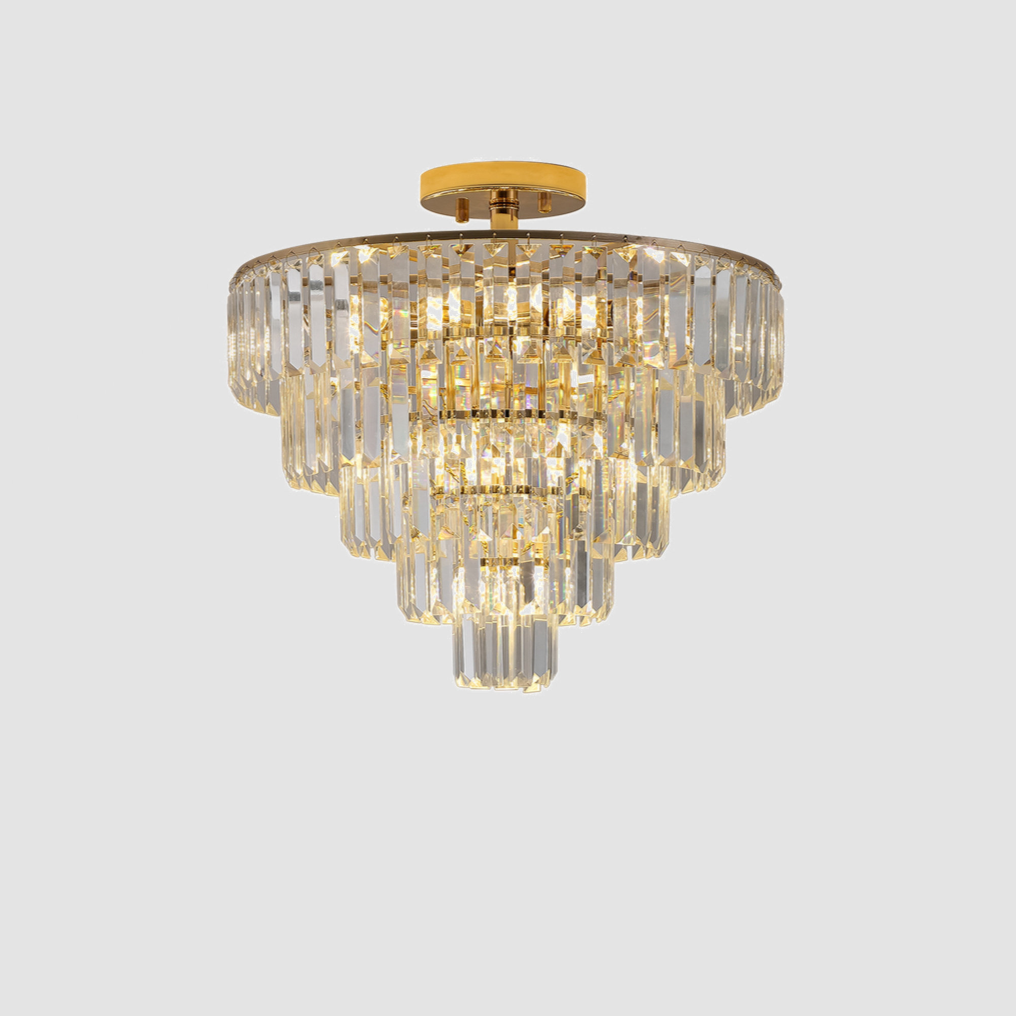 Go Peak Track Gold Crystal Chandeliers,5-Tier Round Semi Flush Mount ...