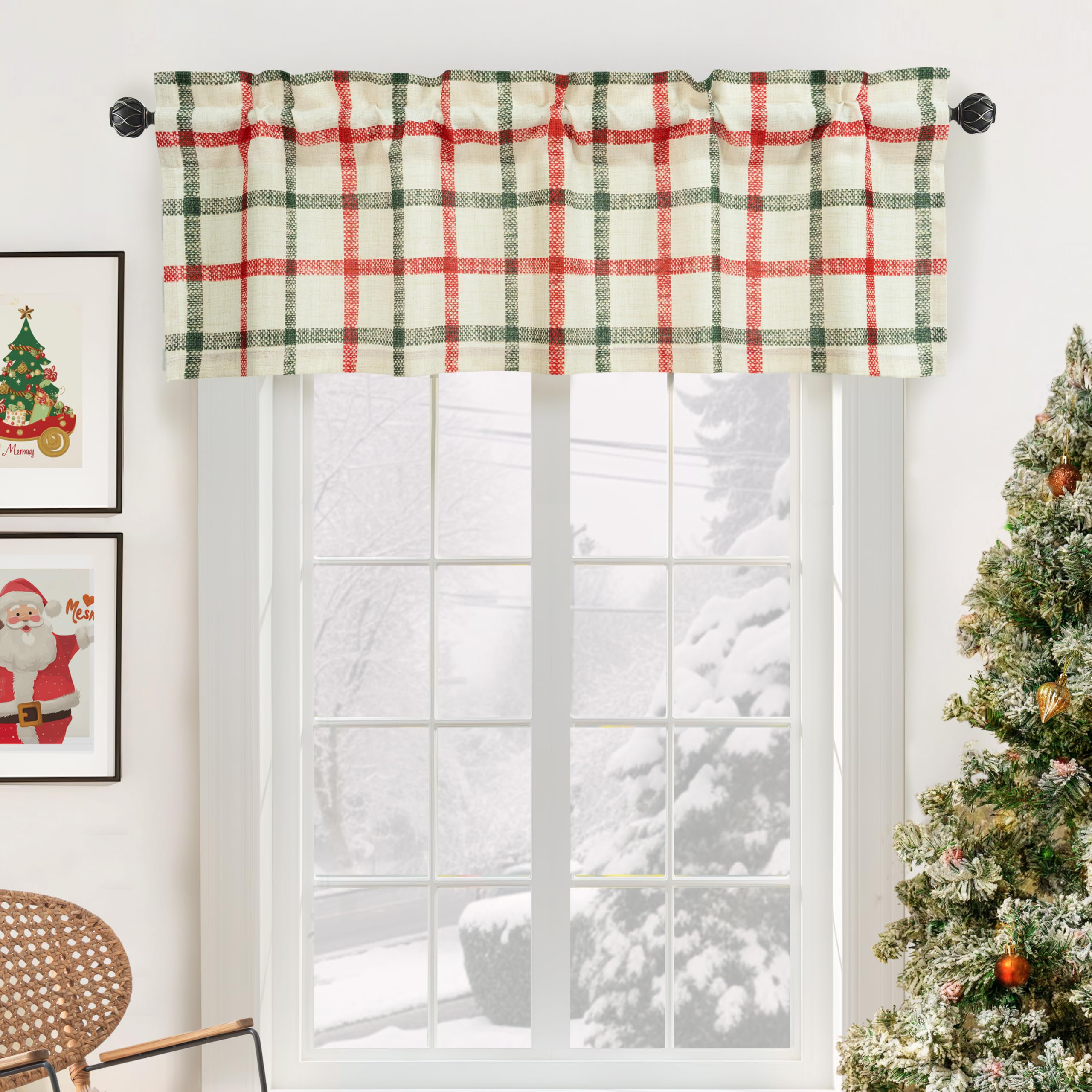 Gracie Oaks Windowpane Plaid Linen Textured Small Window Valance for ...