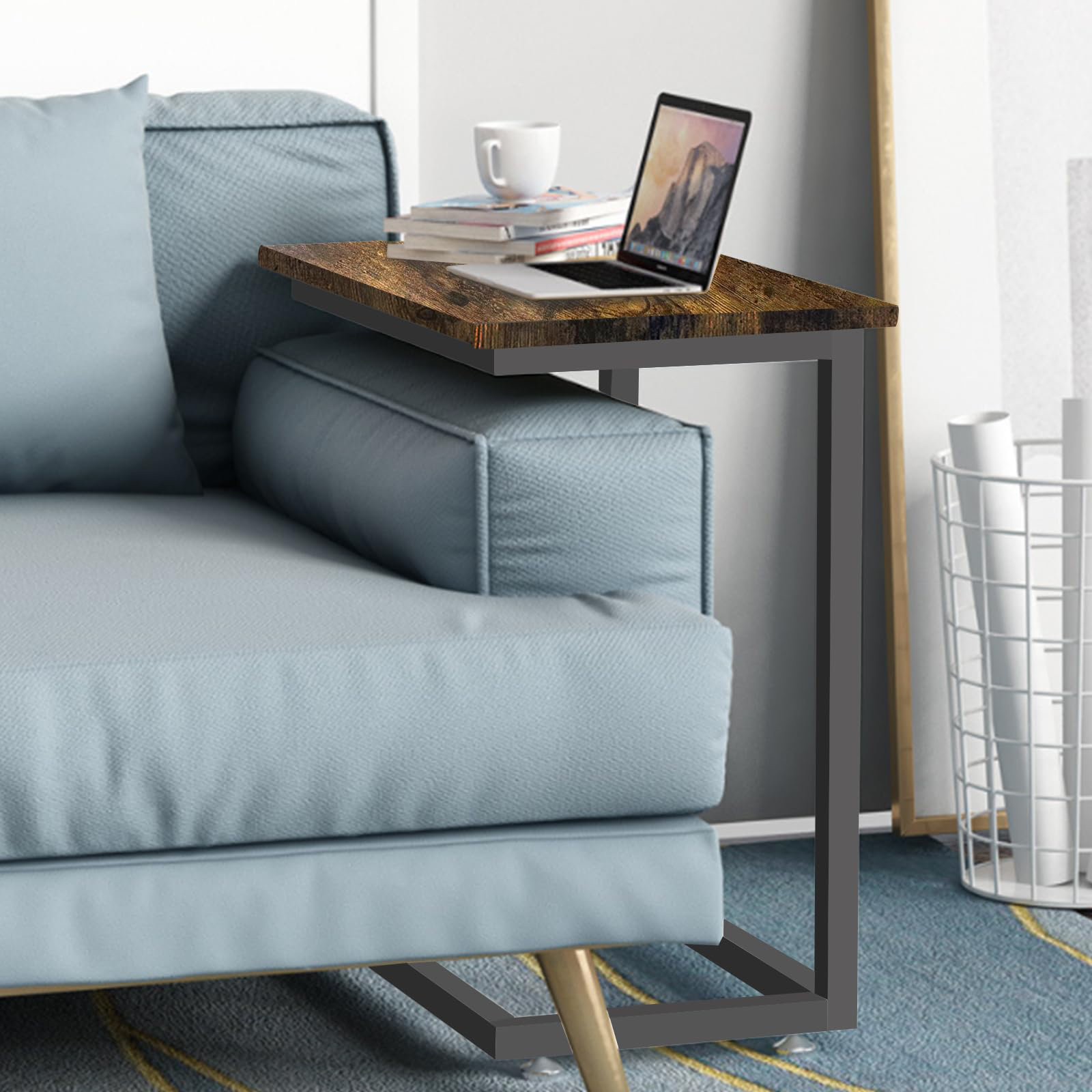 17 Stories C-Shaped End Table, Slim Side Table For Small Spaces ...