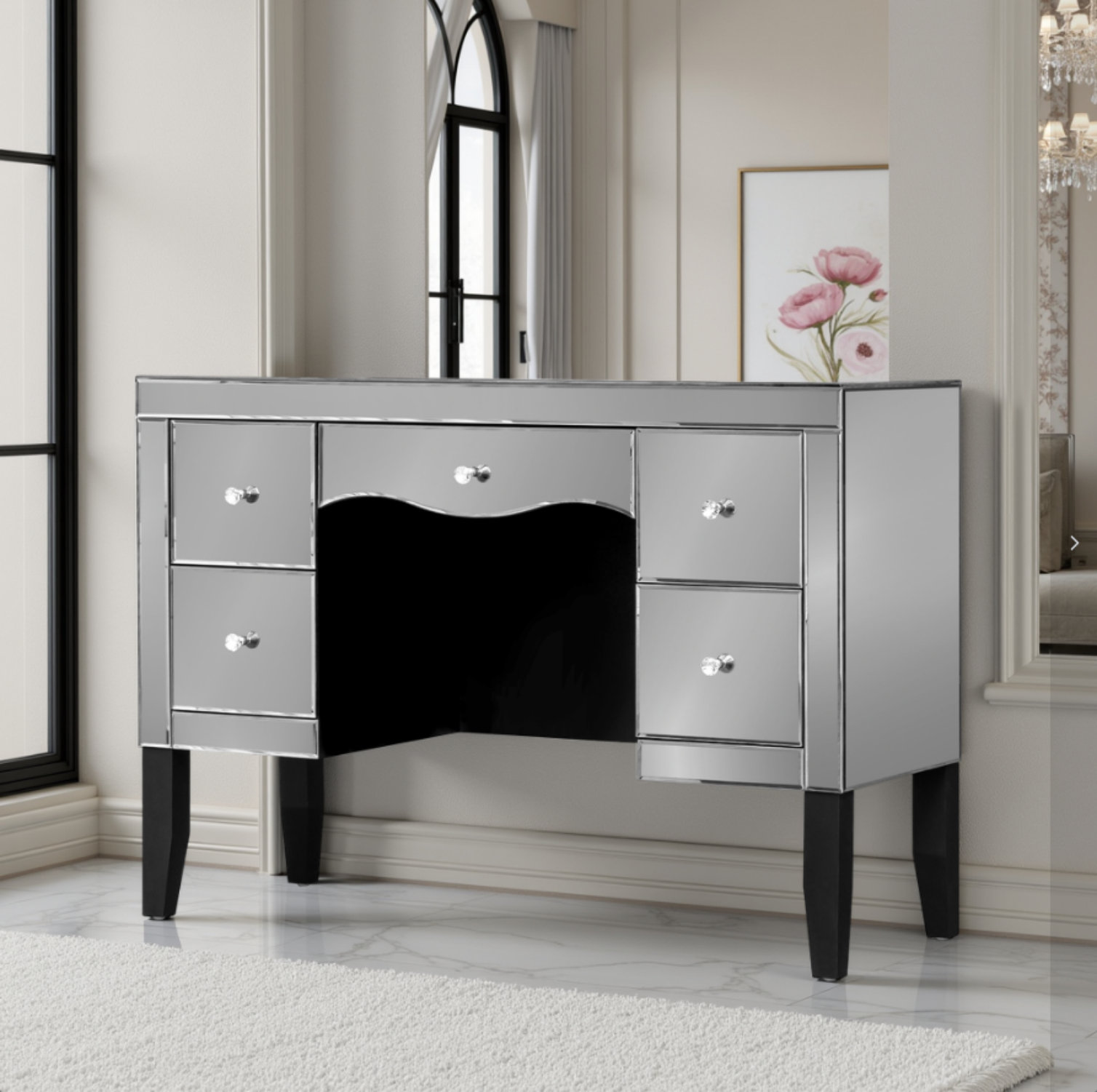 Blue Elephant Glass Mirrored Fully Assembled Dressing Table With 5 ...