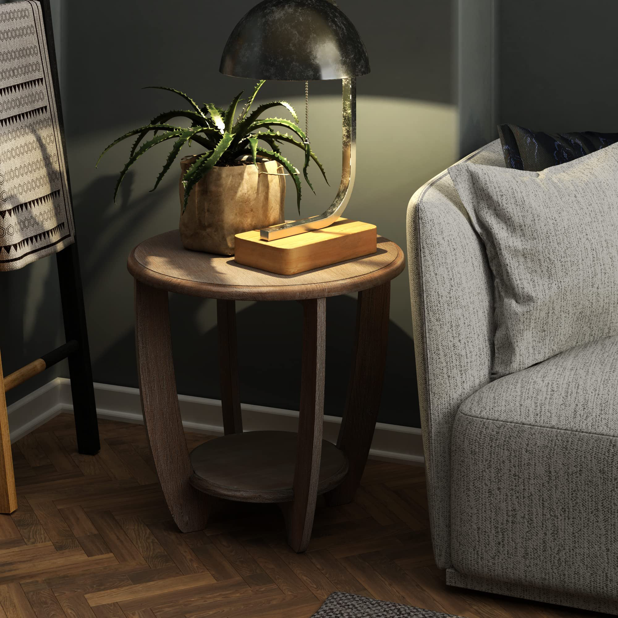 Gracie Oaks Rustic Farmhouse End Table With Storage Shelf, French ...