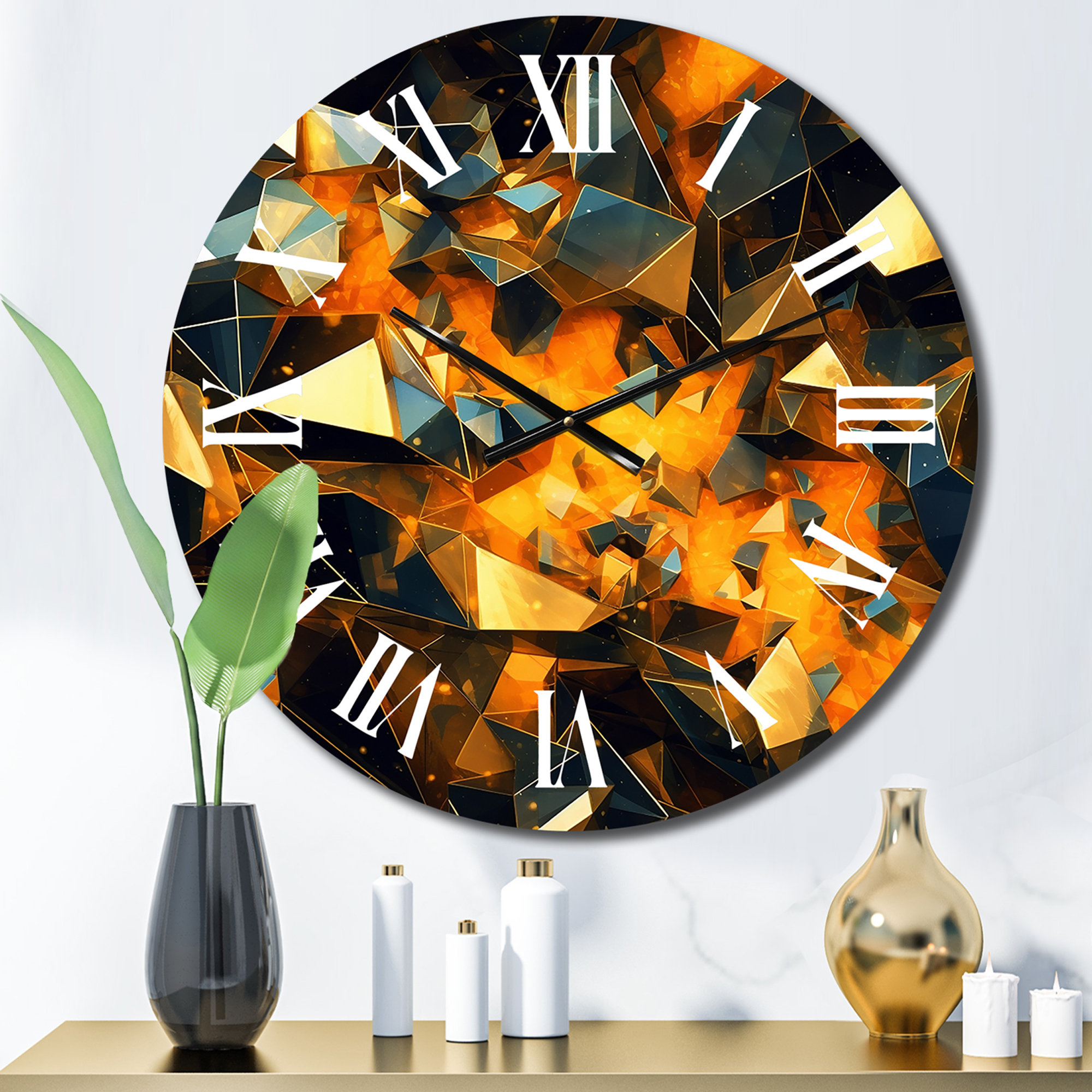Design Art Gold Cubist Visions I Metal Wall Clock | Wayfair