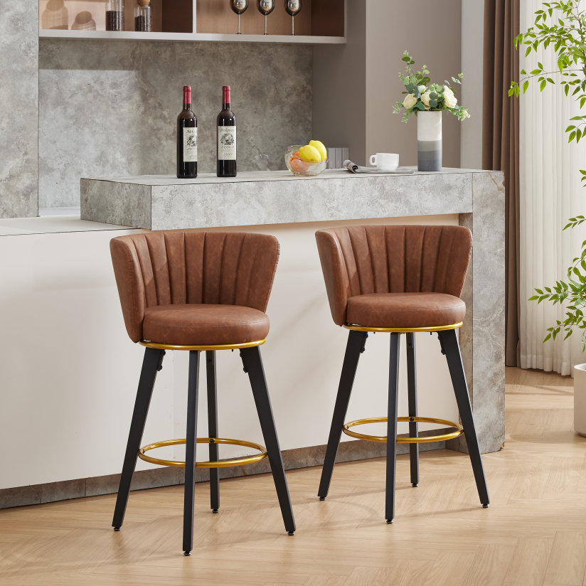 George Oliver Modern Swivel Counter Stools Set of 2 with Upholstered ...