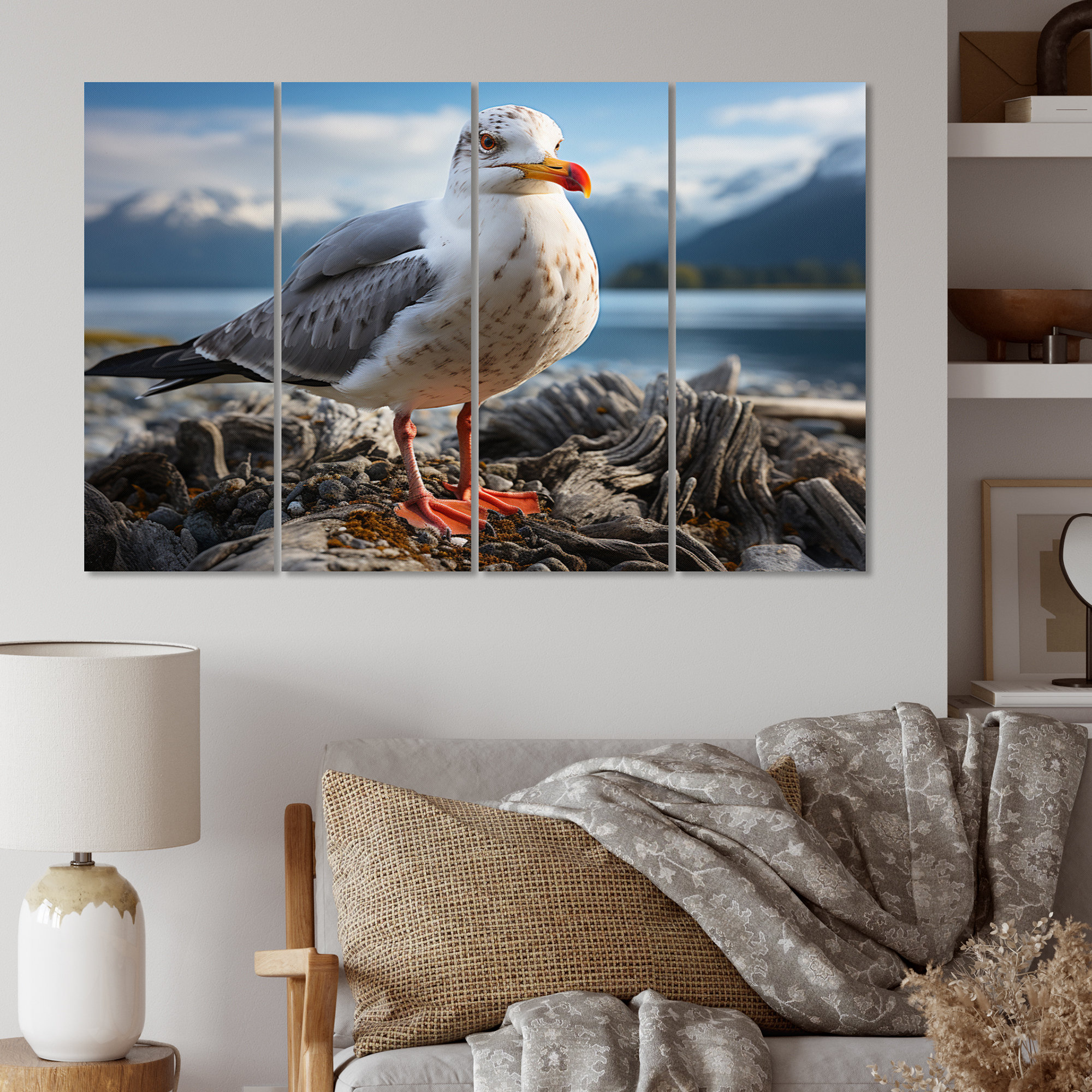 Dovecove Seagull Portrait On Rock - Animals Wall Decor - 4 Panels ...