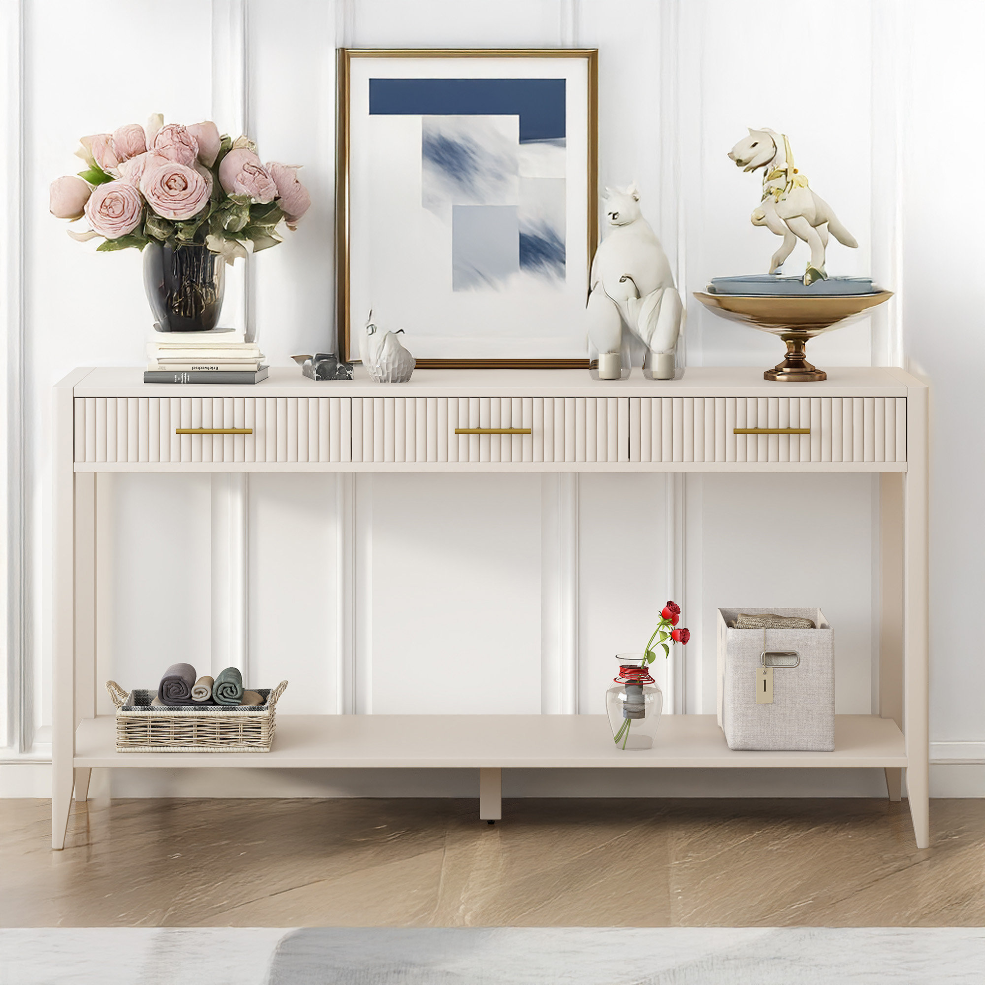 FOSHNATURE Console Table with Vertical Stripe Drawers - Wayfair Canada