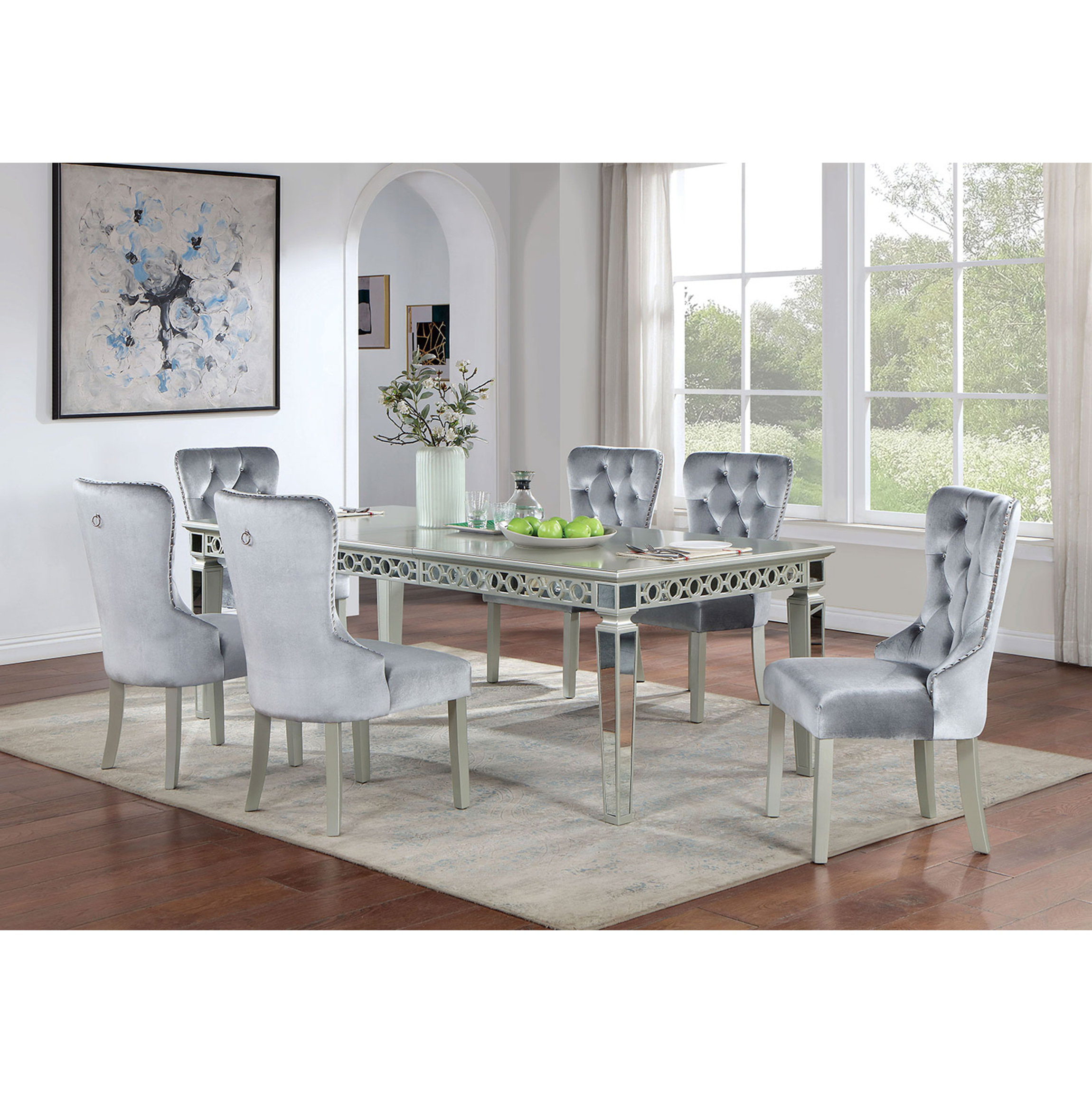 Everly Quinn Glam Silver And Dark Gray Dining Set | Wayfair