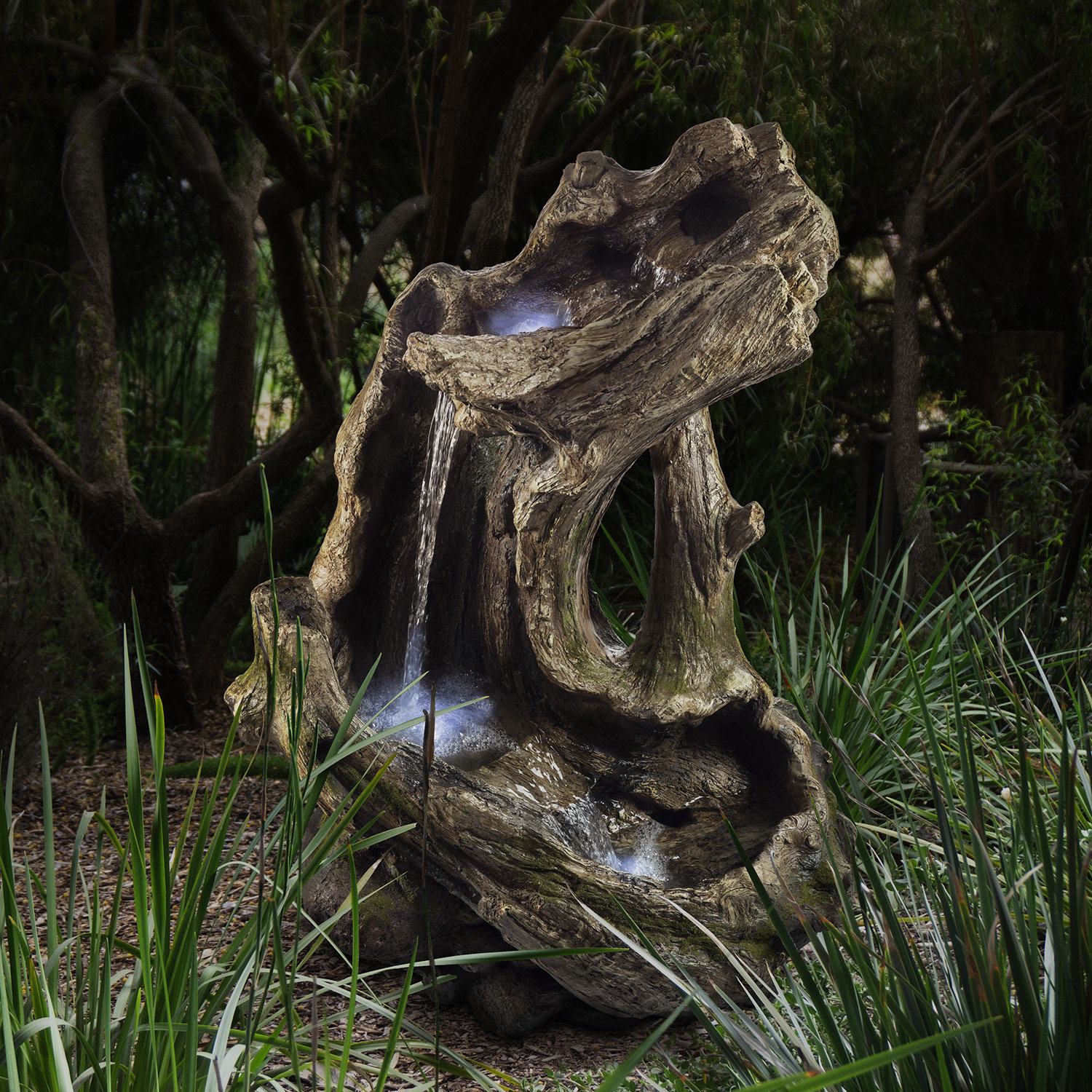 Millwood Pines Ricka Two Tier Log Fountain with LED Light & Reviews ...