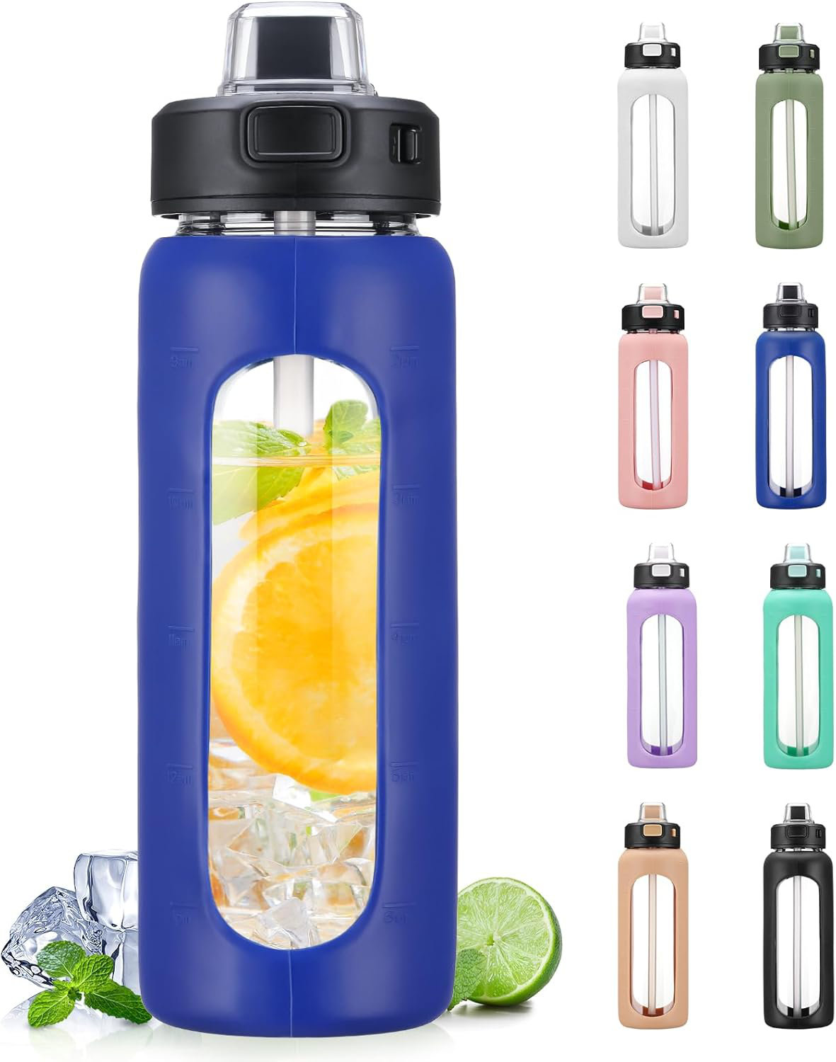 RAPTIZ 24Oz Glass Water Bottle, Motivational Water Bottle With Time ...
