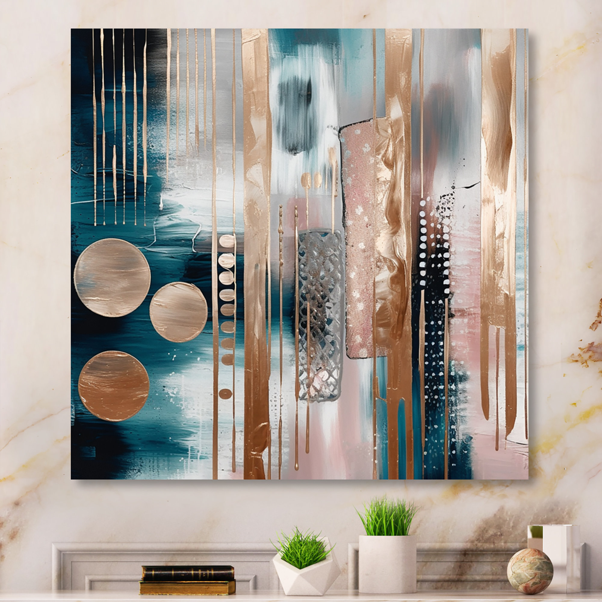 Orren Ellis Soft Colors Shapes and Lines Marble IV Wall Décor | Wayfair