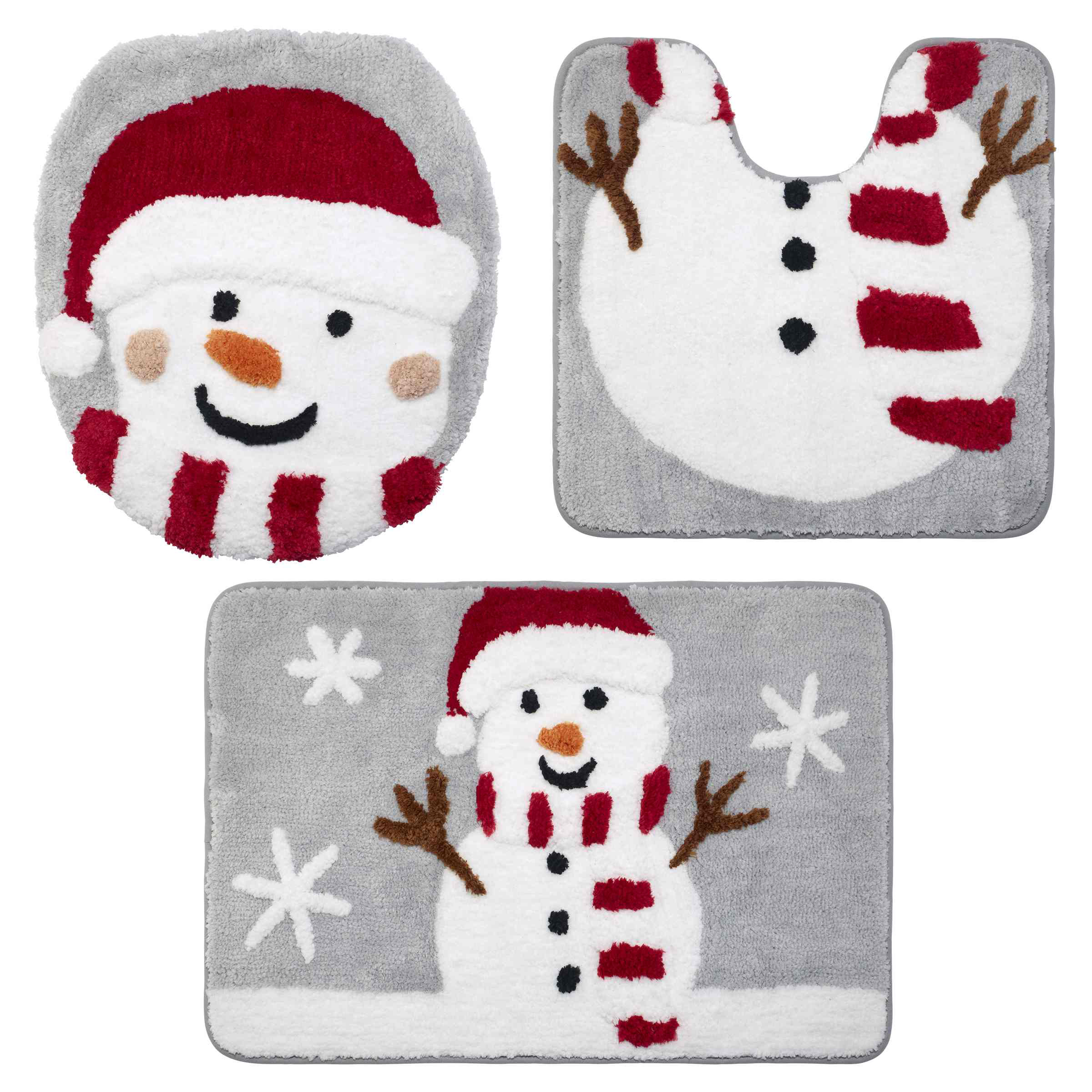The Holiday Aisle® Snowman Flake 3-Piece Contour Rug Set | Wayfair