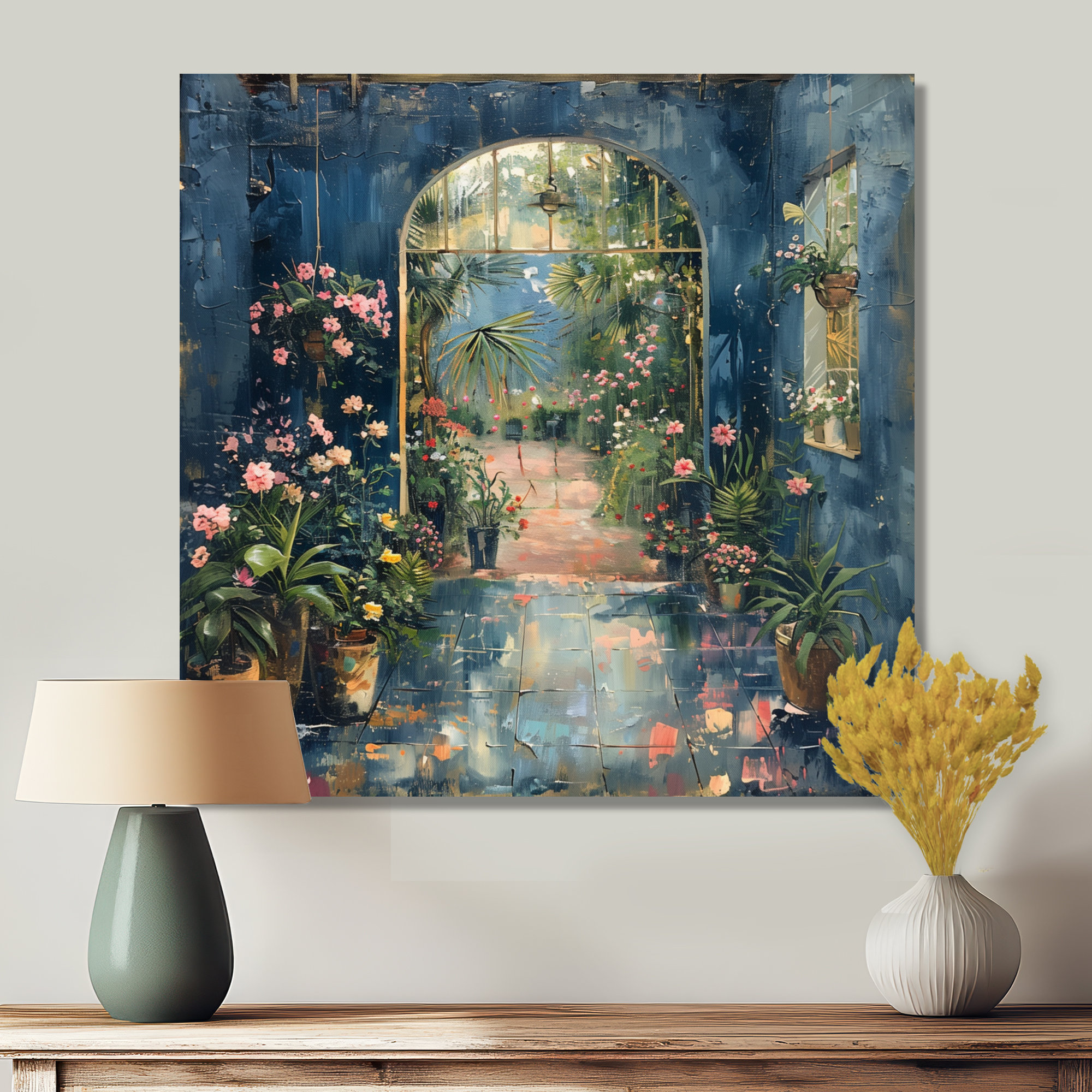 Design Art Green Pink Tropical Greenhouse Dream II - Greenhouse Wall ...