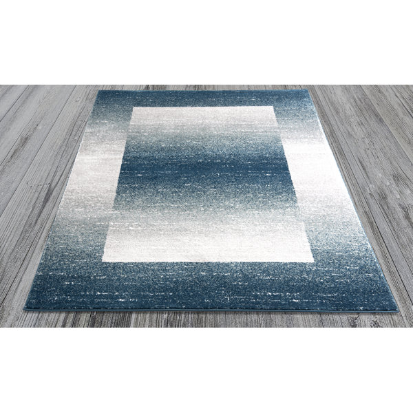 Highland Dunes Grinstead Gray And Blue Border Rug | Wayfair