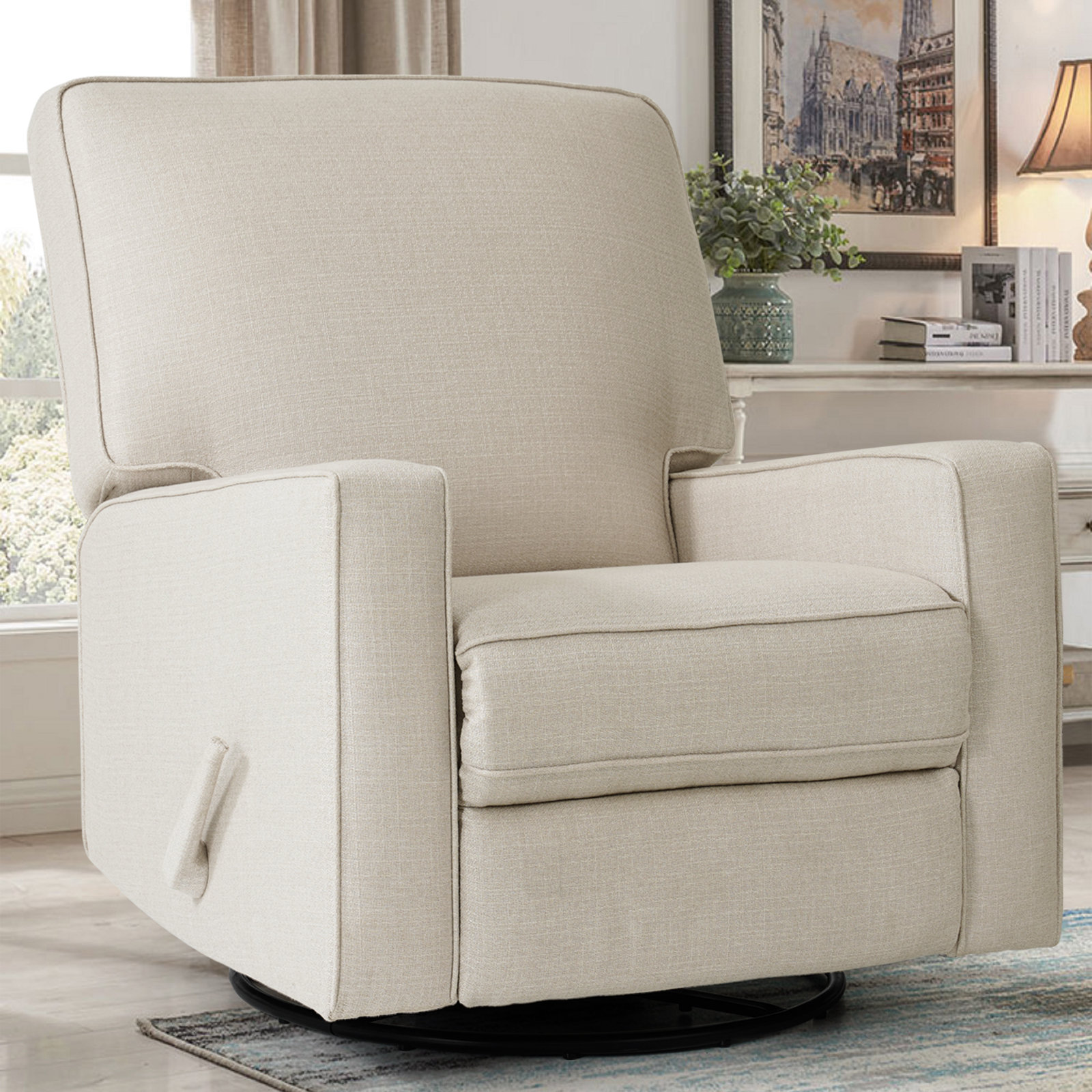 Latitude Run® Upholstered Manual Swivel Rocker Recliner Chair, Large ...