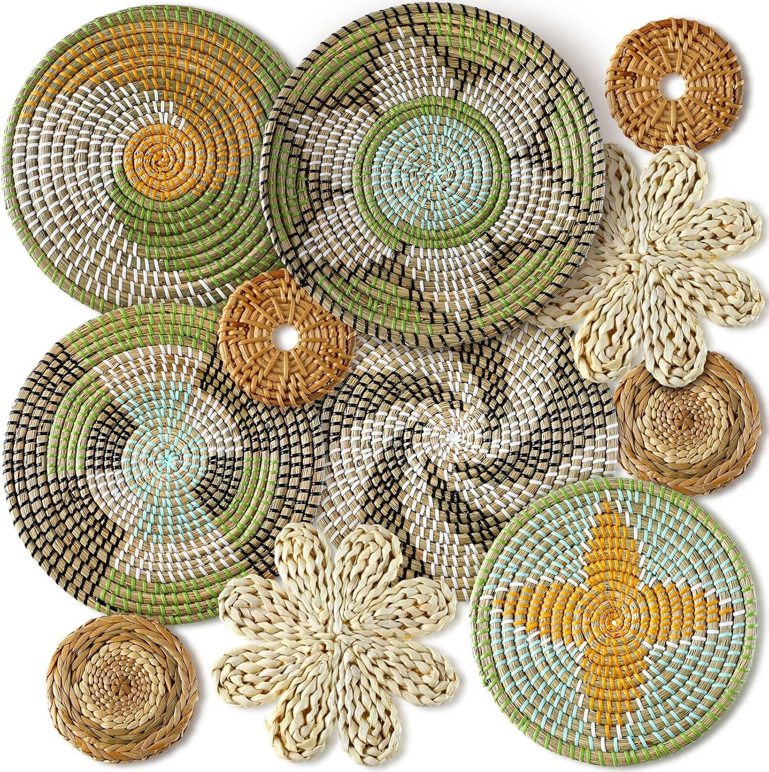 Bungalow Rose 11 Pcs Boho Wall Basket Decor Decorative Bulrush Woven ...